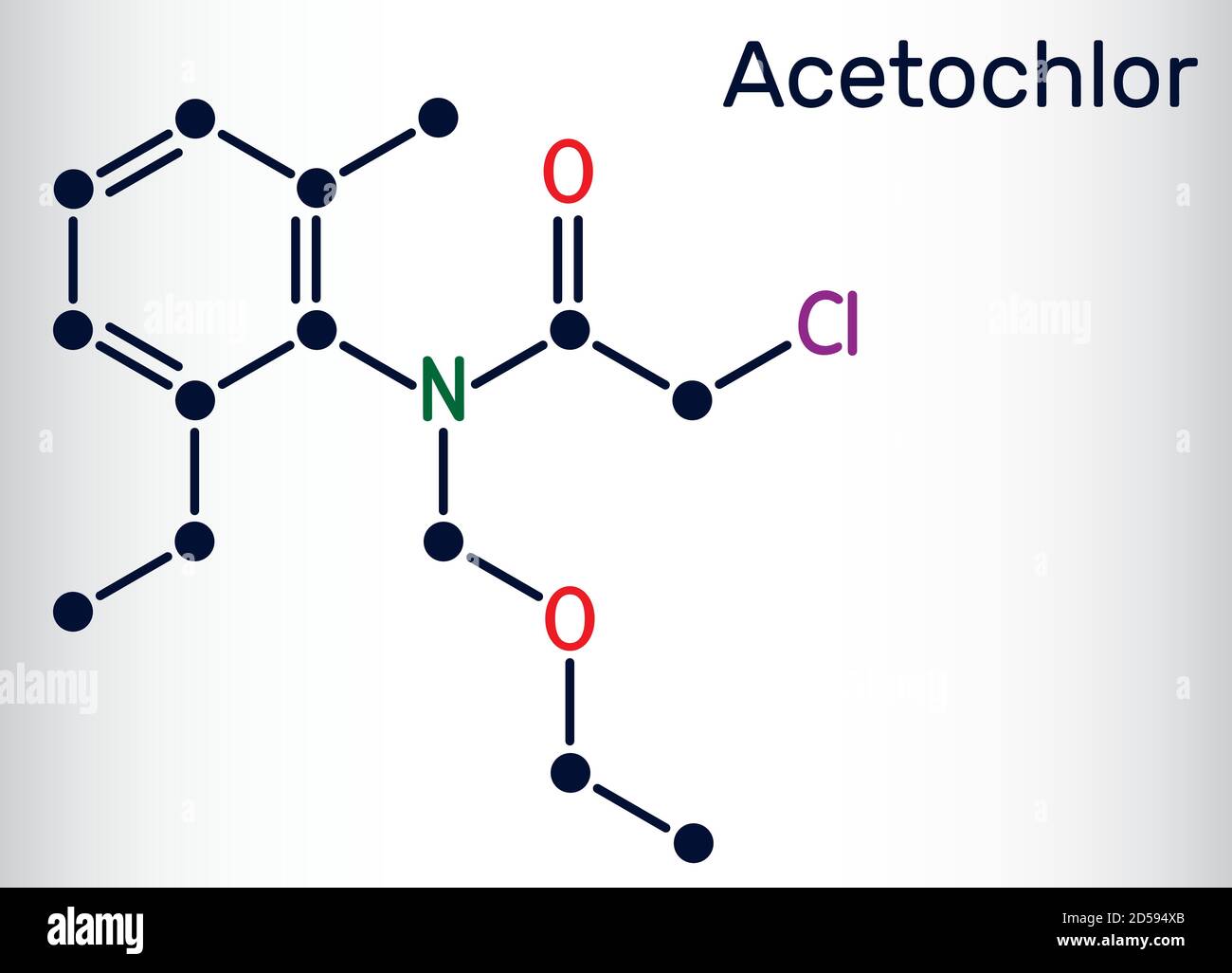 Acetochlor molecule. It is chloroacetanilide, herbicide, a xenobiotic ...