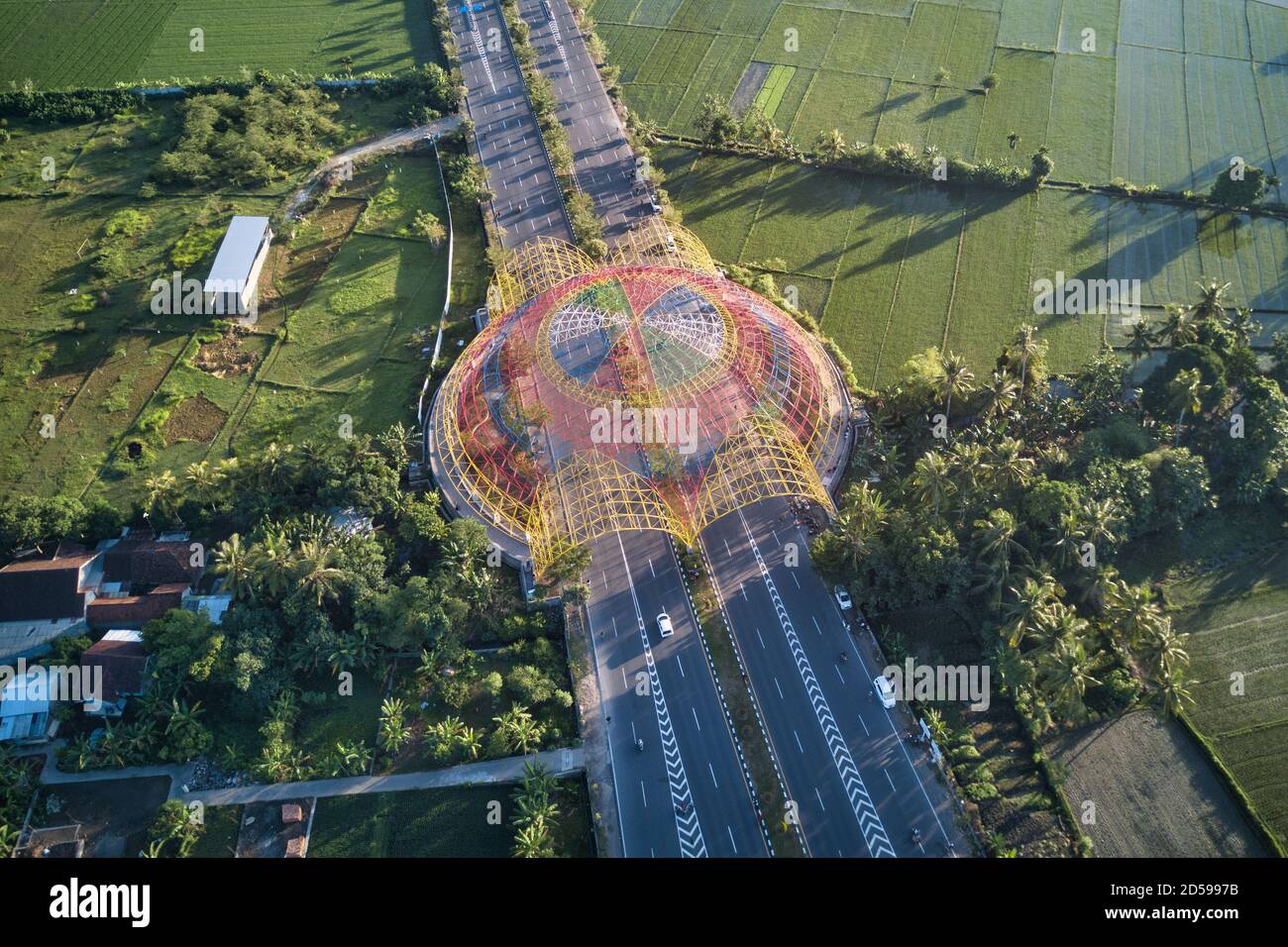 Aerial view of Mataram City Gate Monument, Tembolak, Lombok, Indonesia ...