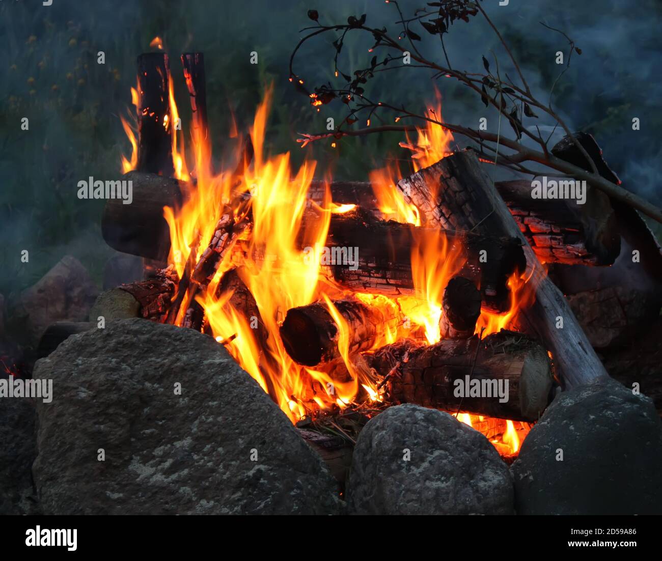 Bright fire flame outdoors over the brazier Stock Photo - Alamy