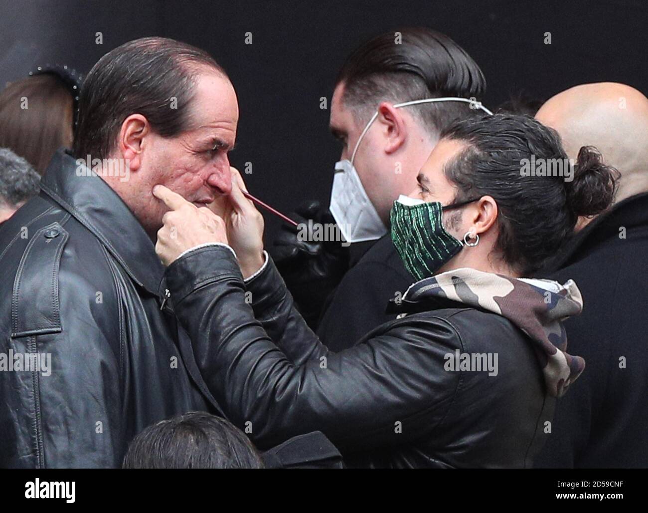 Colin Farrell has makeup put on during the filming of The Batman taking ...