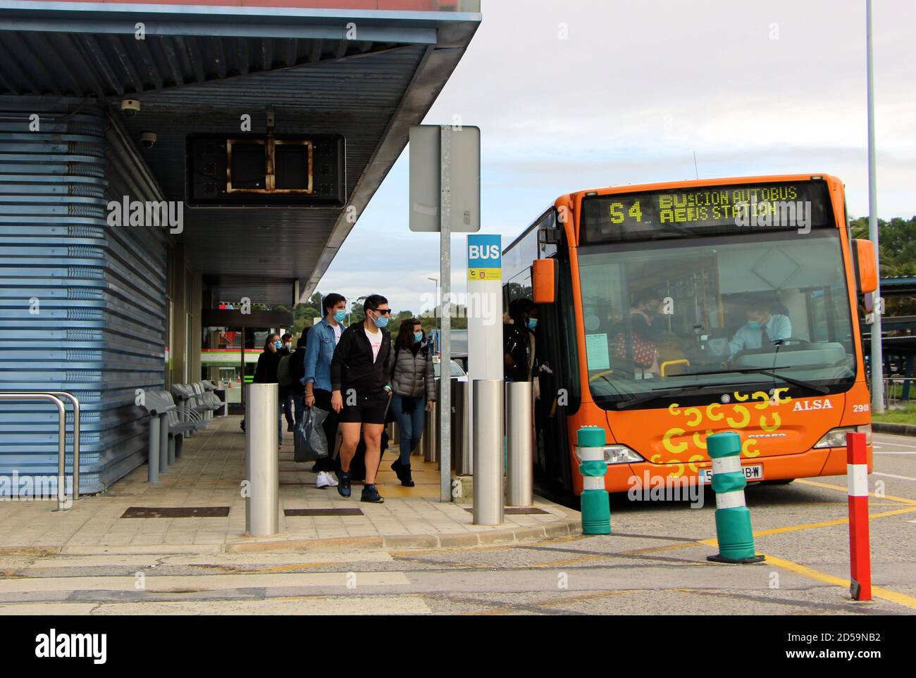 Bus stop outside the terminal building of the Severiano Ballesteros ...