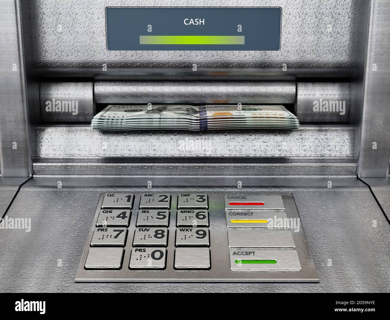 Automatic teller machine (ATM) with dollar bankroll. 3D illustration ...