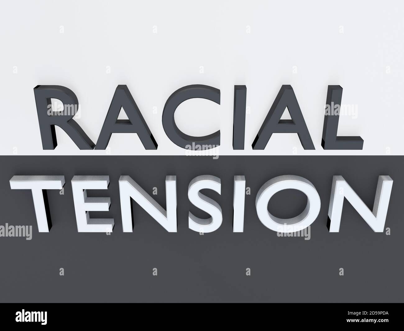 3D illustration of black and white letters forming the words RACIAL ...