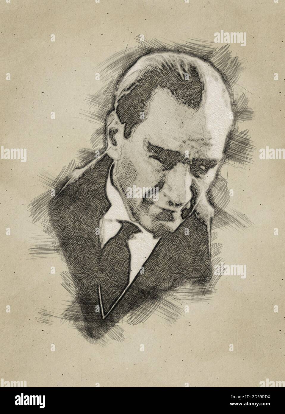 Pencil sketch portrait illustration of Mustafa Kemal Ataturk Stock Photo - Alamy