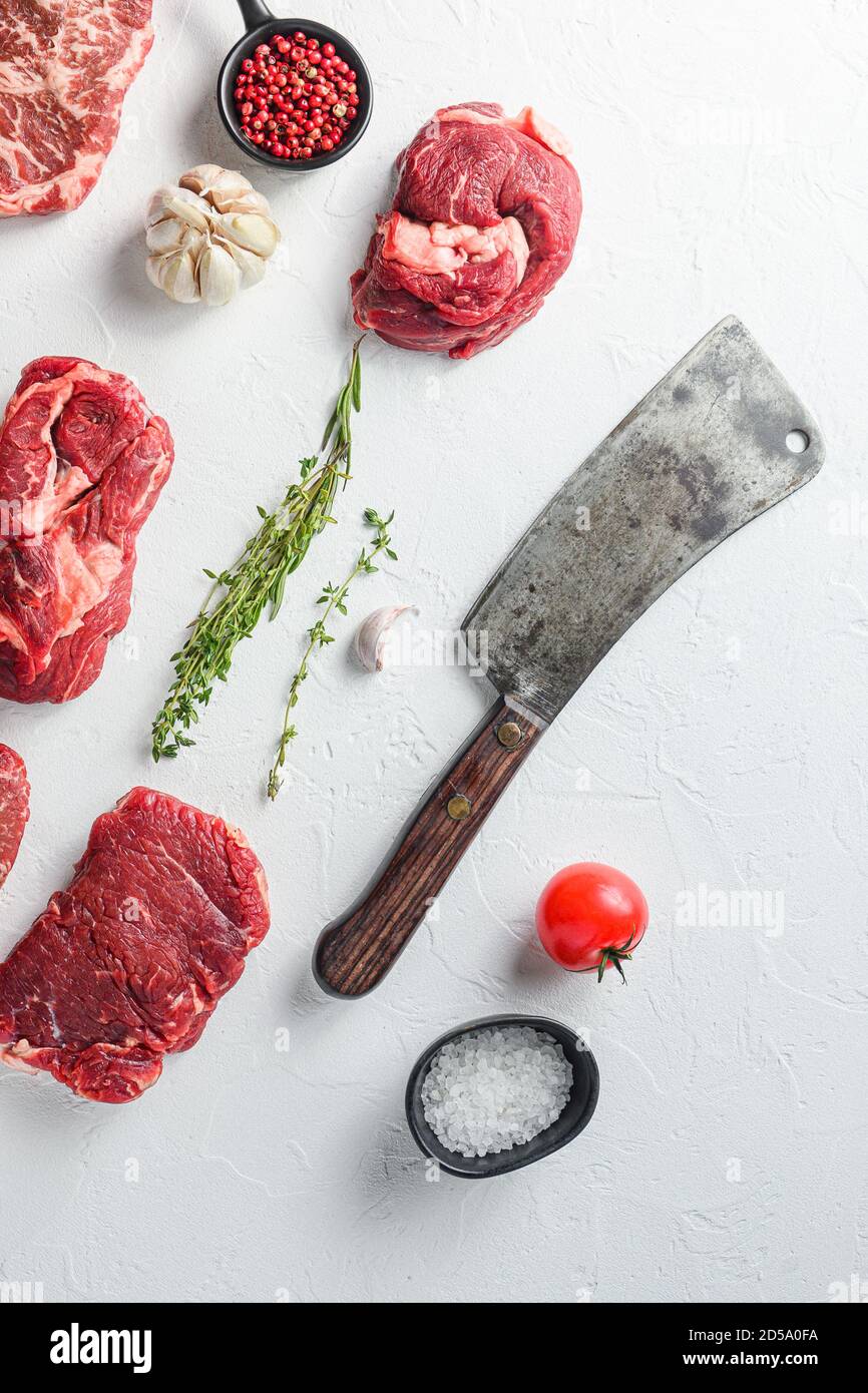 Beef cuts Chuck eye roll, top blade, rump steakwith herbs and ...