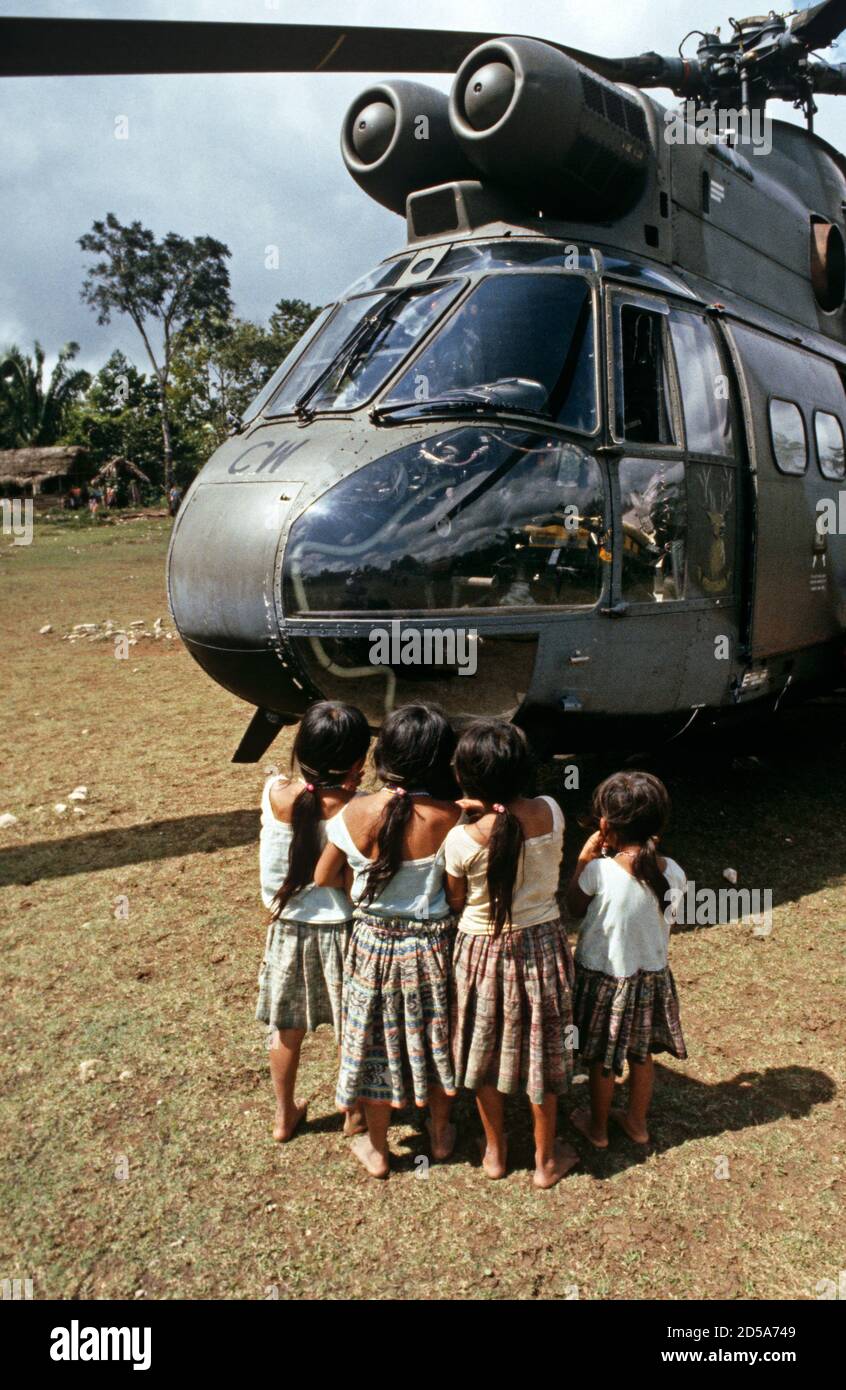 Indigenous Belize children staring at Royal Air Force helicopter ...