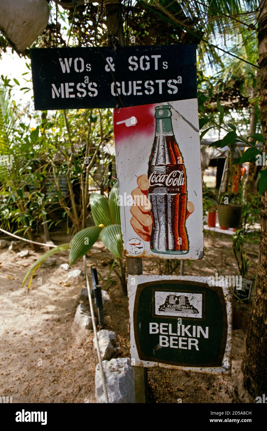 Officers mess tent on British Army base, Belize, Central America, 1980s ...