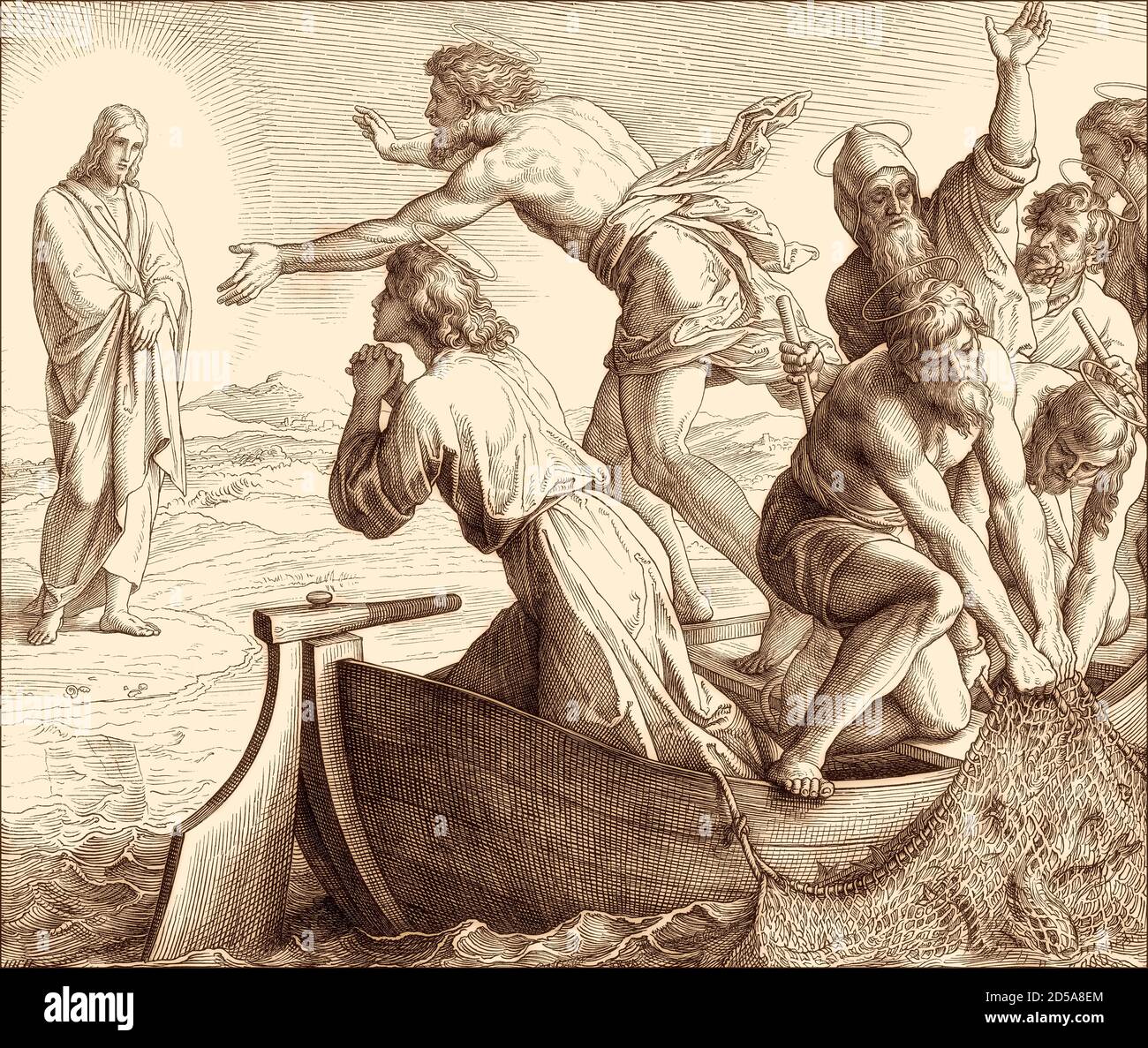 The Miraculous catch of fish, New Testament, by Julius Schnorr von ...
