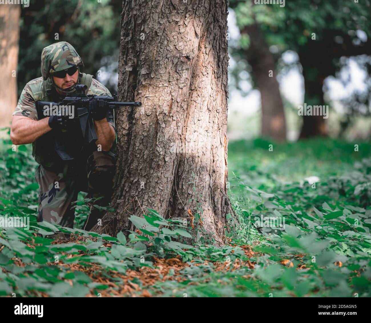 BELGRADE, SERBIA - Sep 13, 2020: Soldier in a forest, boots on the ...