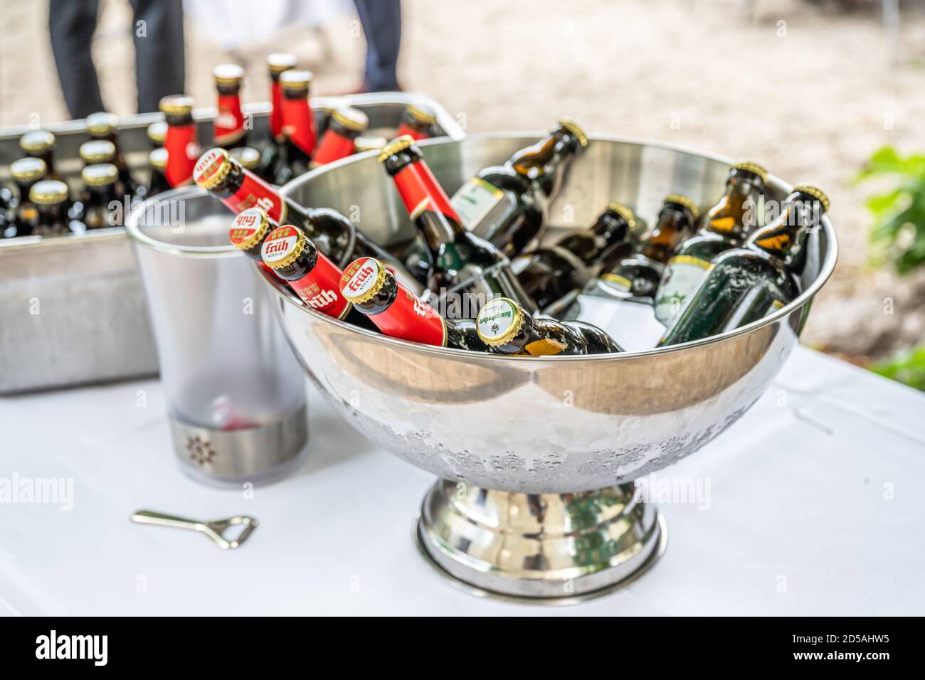 Koblenz Germany 04.07.2020 Many bottled craft beers on ice in an open ...