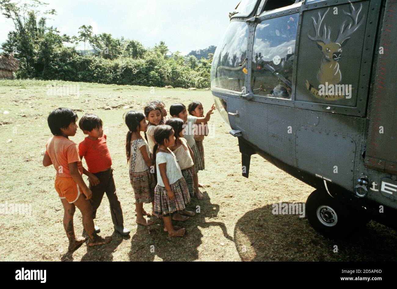 Indigenous Belize children looking at Royal Air Force helicopter ...