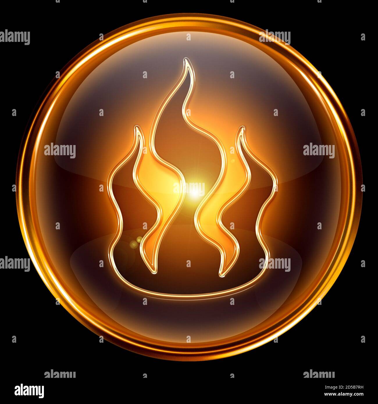 fire icon gold isolated on black background Stock Photo - Alamy