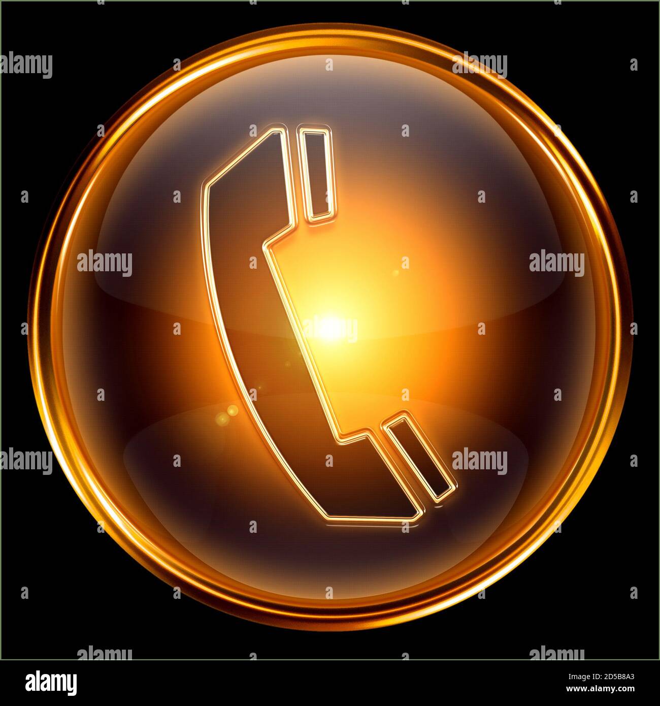 phone icon gold, isolated on black background Stock Photo - Alamy
