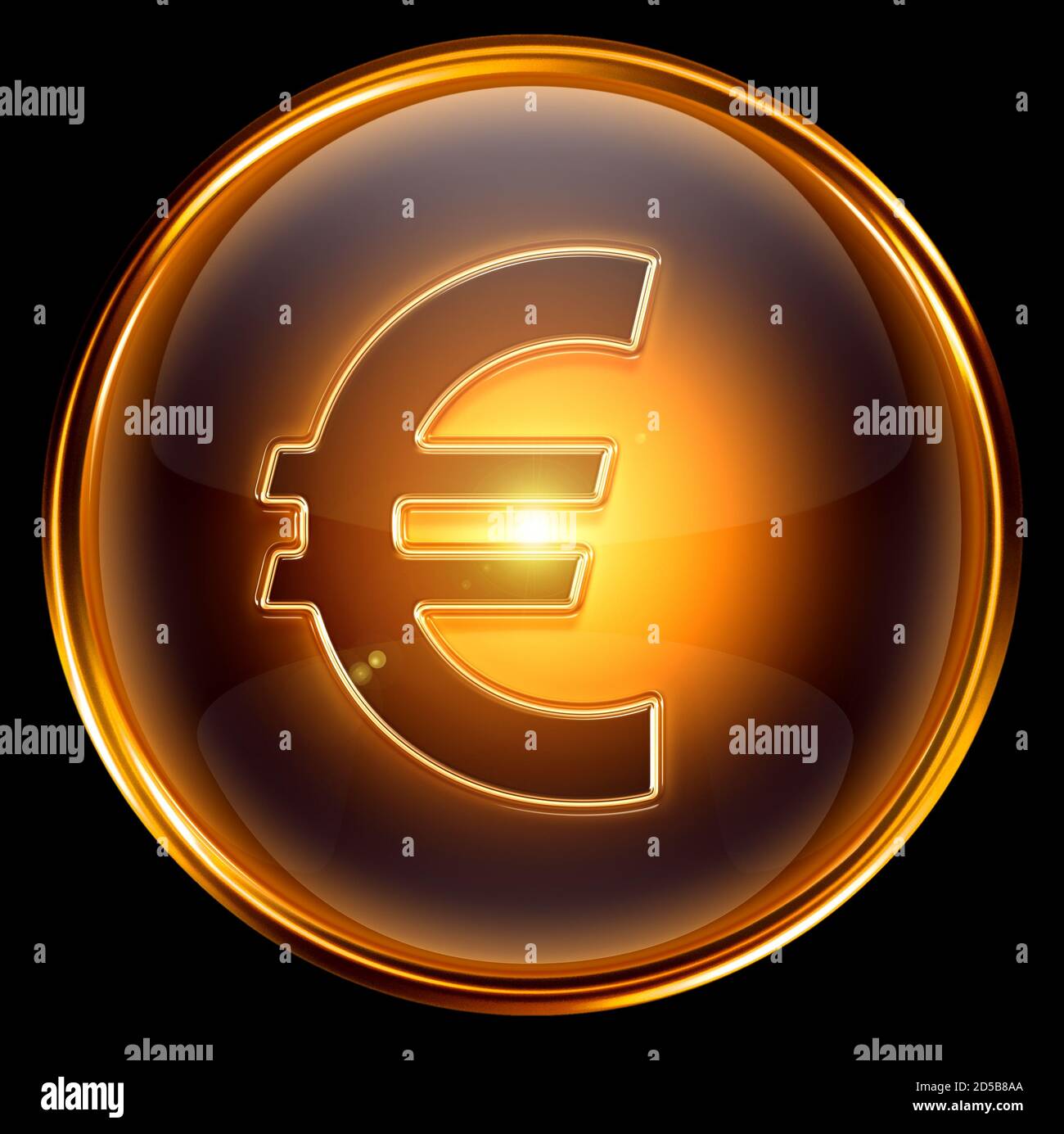 euro icon gold, isolated on black background Stock Photo - Alamy