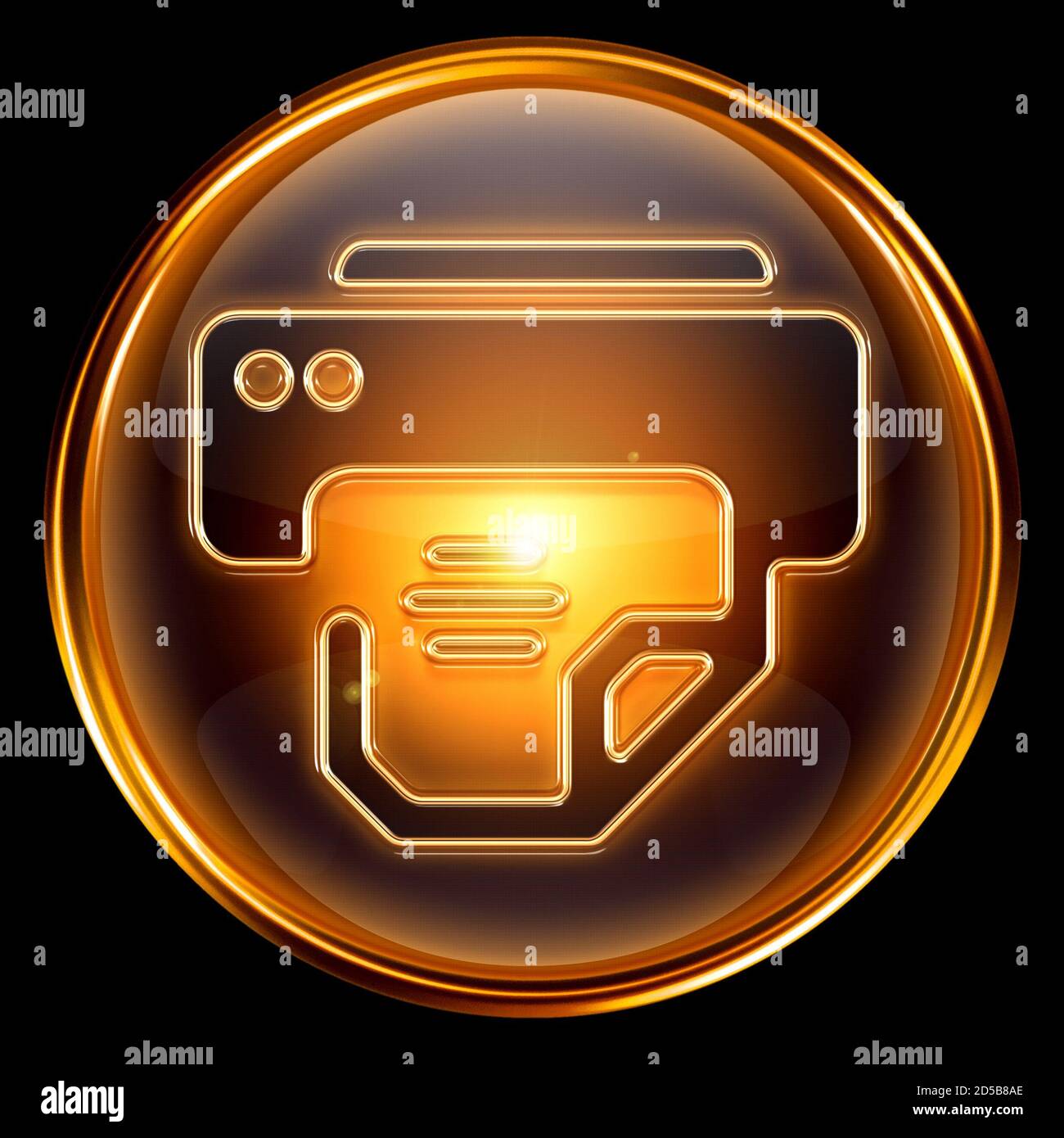 printer icon gold, isolated on black background Stock Photo - Alamy