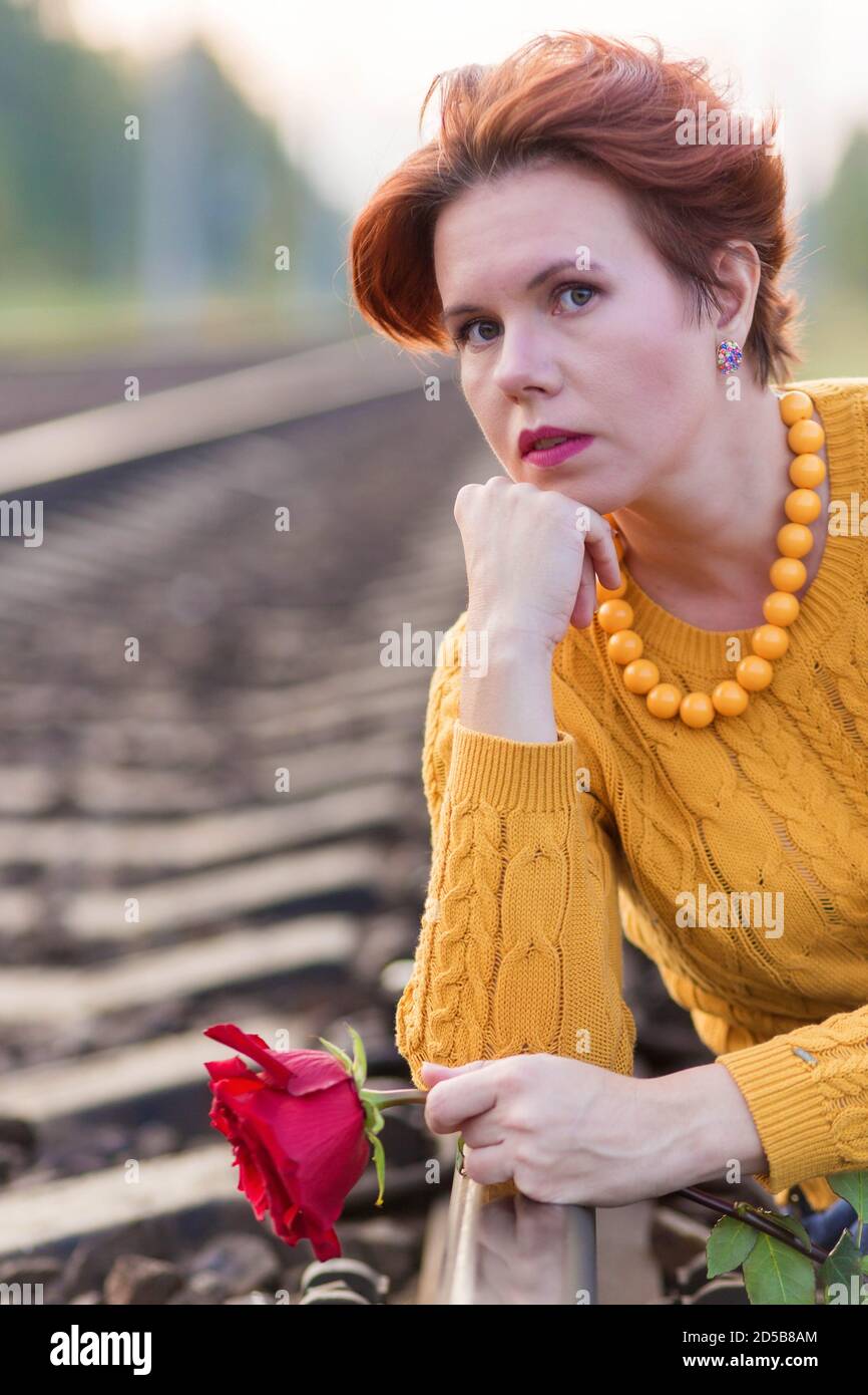 Beautiful Girl Sitting On Railroad High Resolution Stock Photography ...