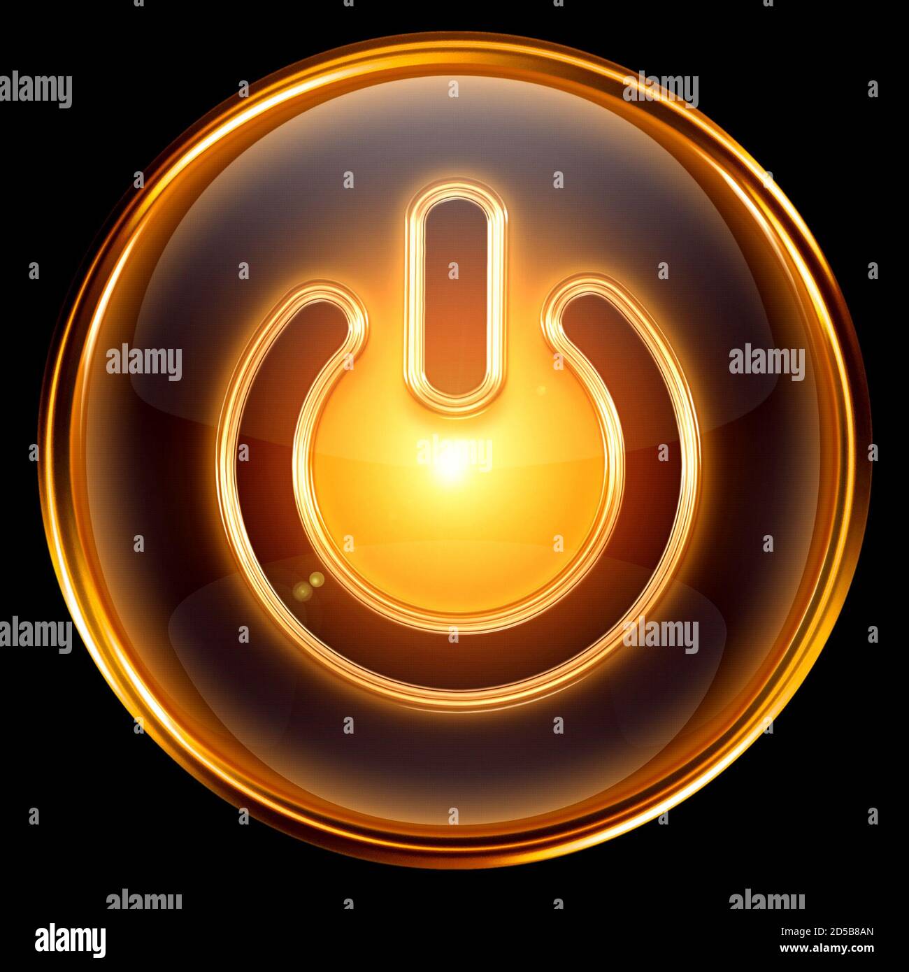 Power icon gold, isolated on black background Stock Photo - Alamy