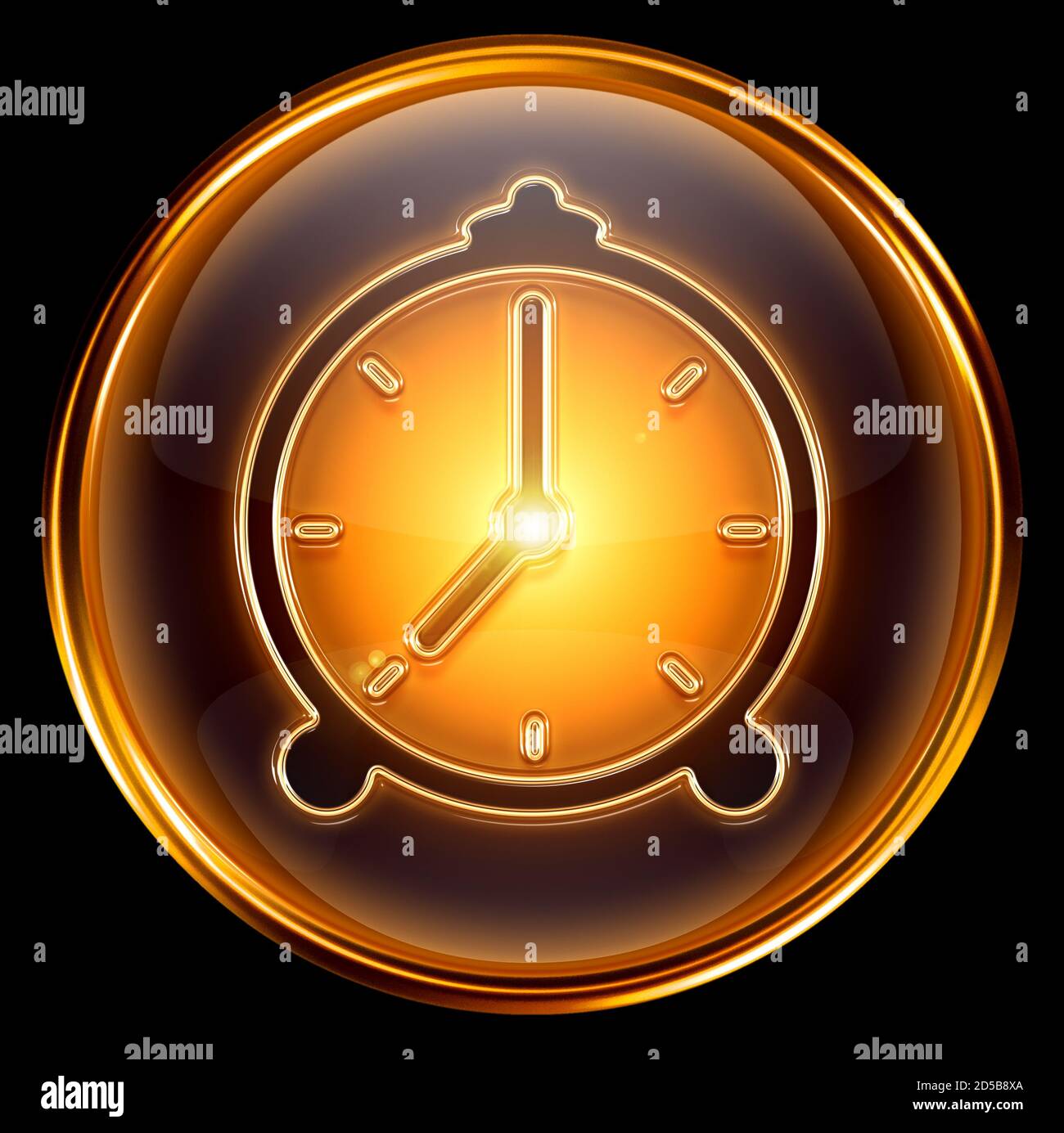 Clock icon gold, isolated on black background Stock Photo - Alamy