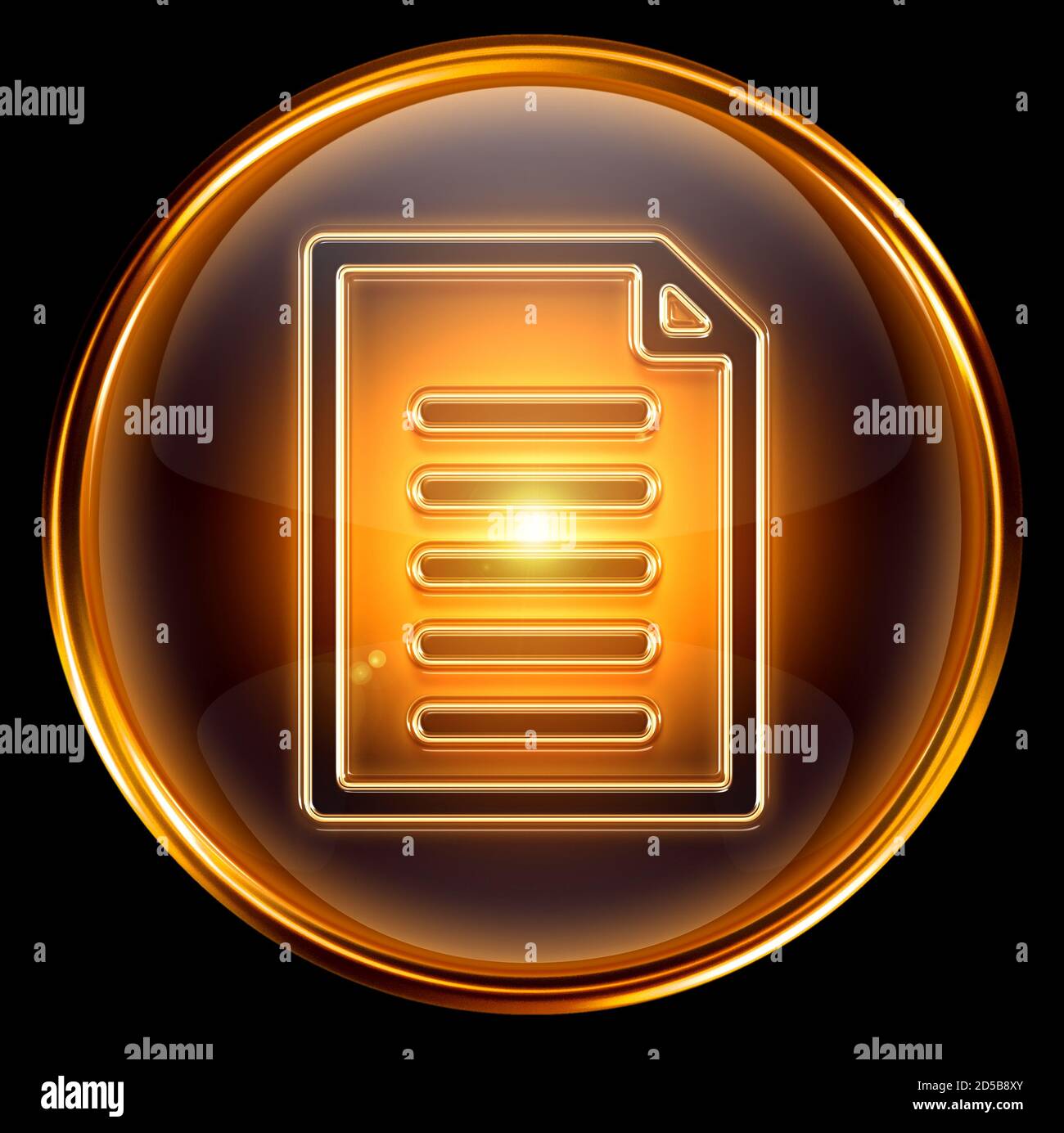 Document icon gold, isolated on black background Stock Photo - Alamy