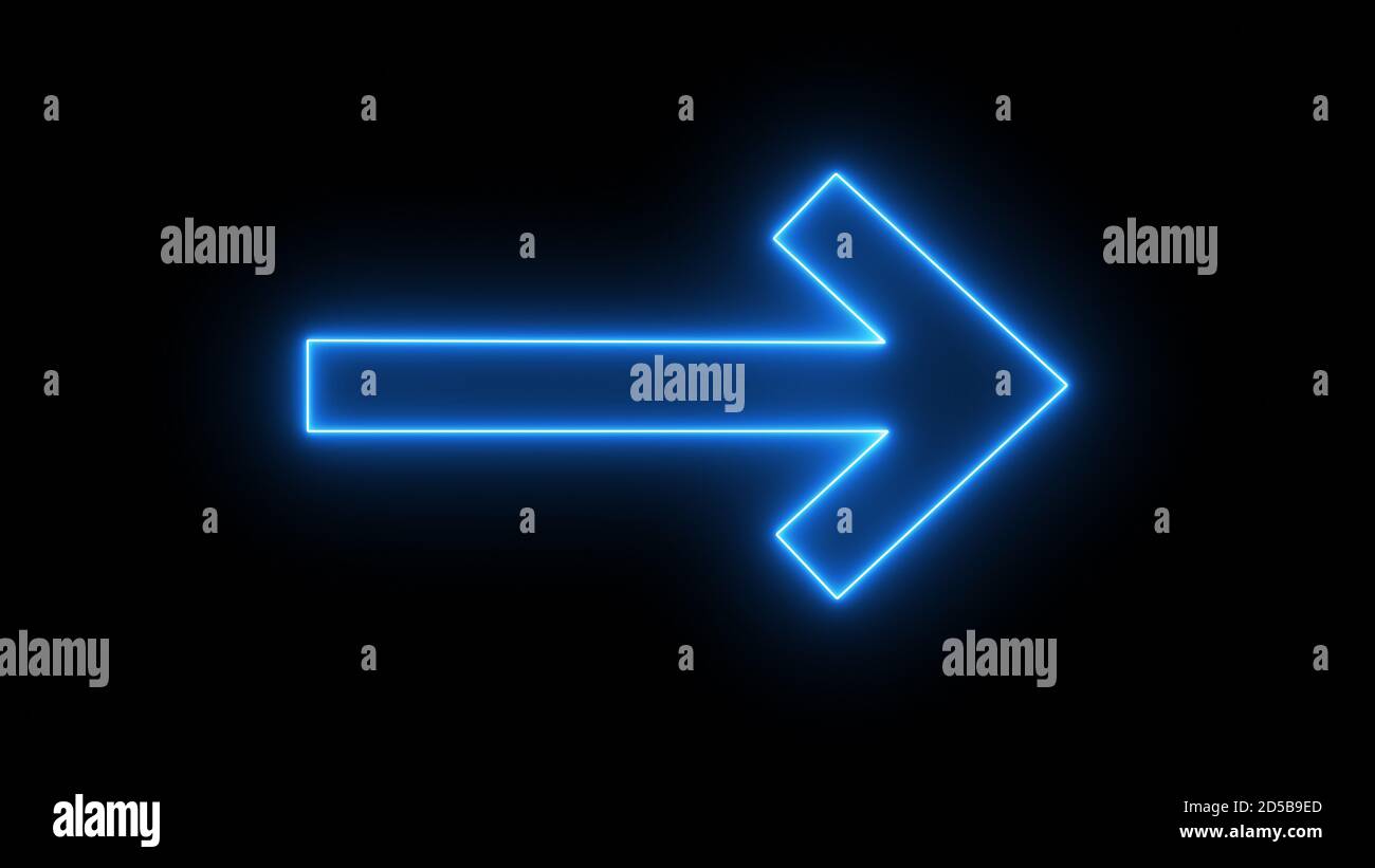 Blue neon arrow on a black background Stock Photo - Alamy