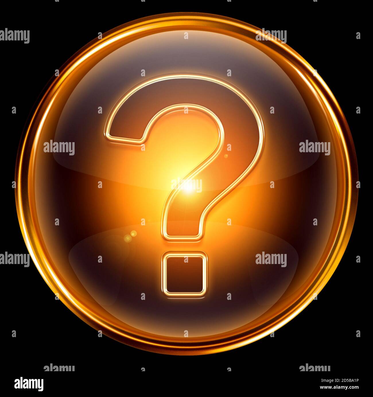 Help icon gold, isolated on black background Stock Photo - Alamy