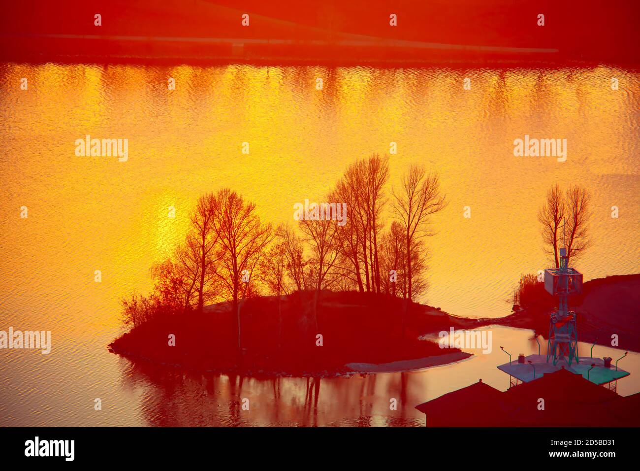 Danube River islet in the dusk Stock Photo - Alamy