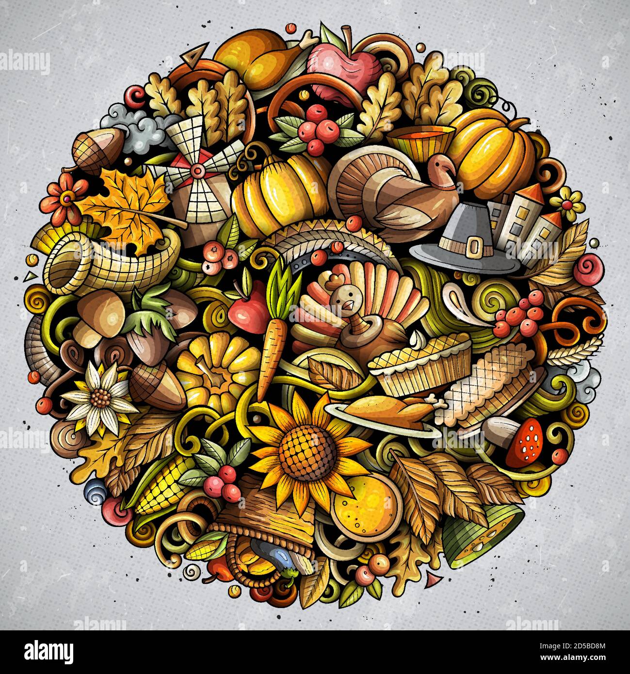 Cartoon vector doodles Happy Thanksgiving Day illustration Stock Vector ...