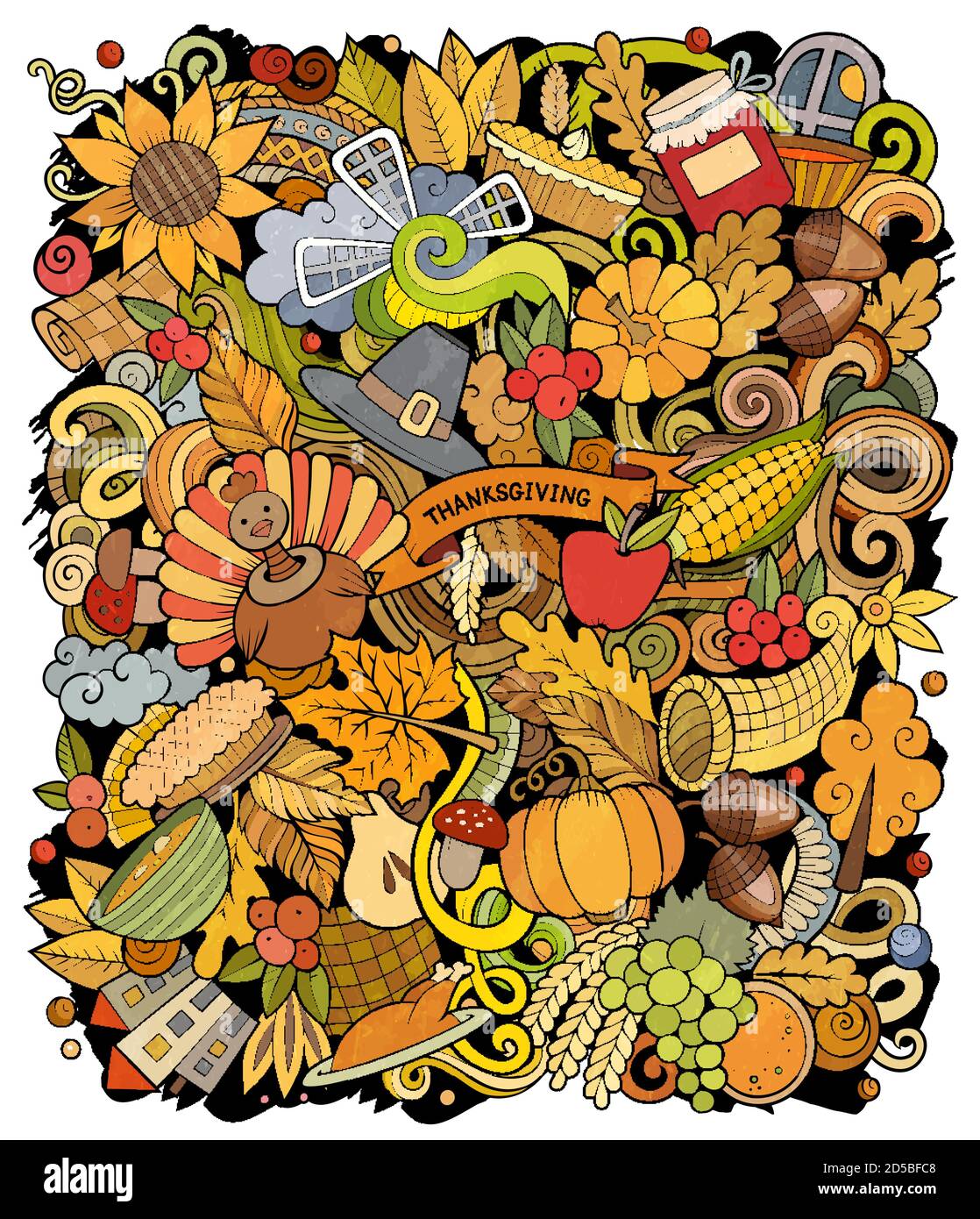 Cartoon vector doodles Happy Thanksgiving Day illustration Stock Vector ...