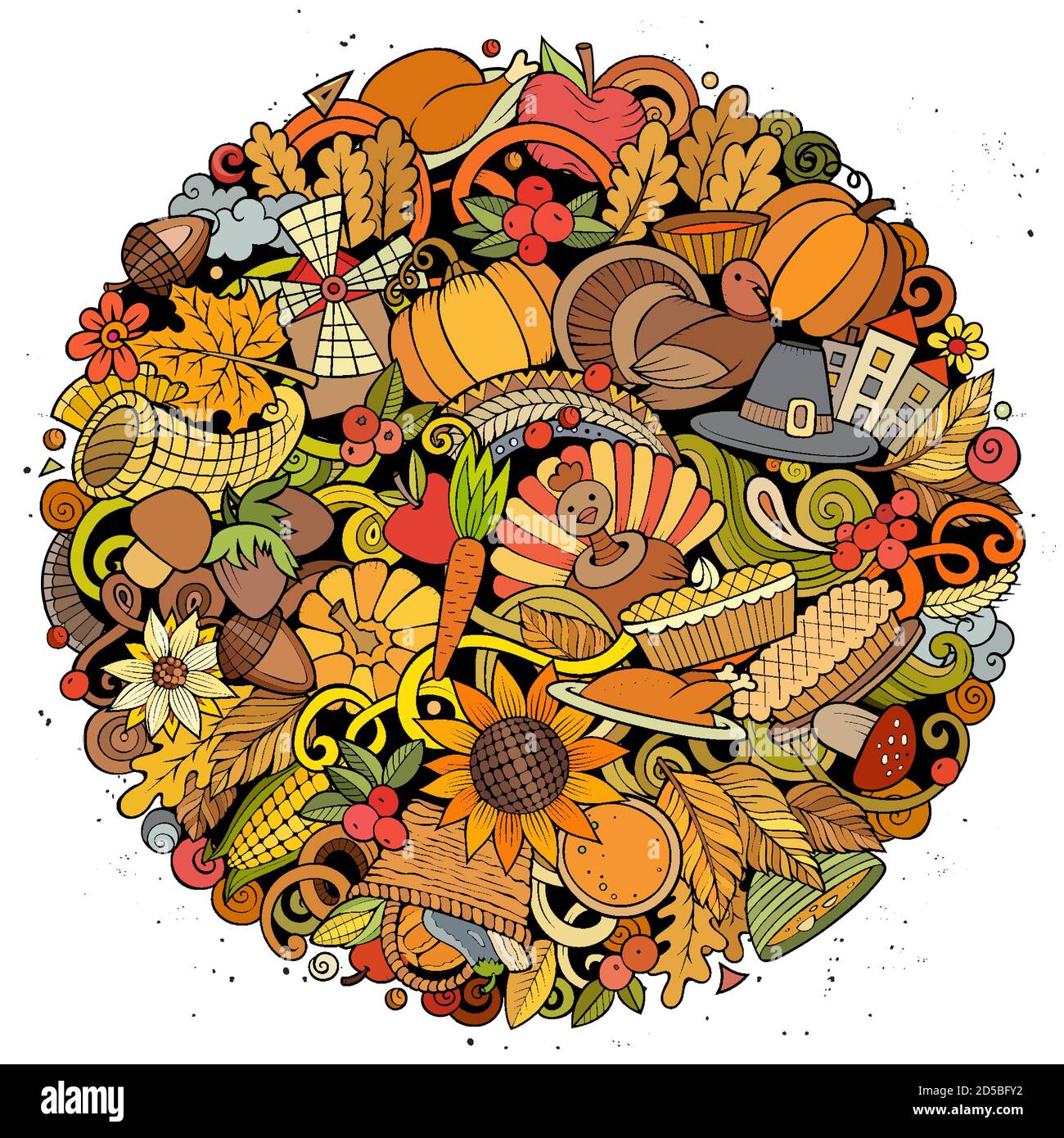 Cartoon vector doodles Happy Thanksgiving Day illustration Stock Vector ...
