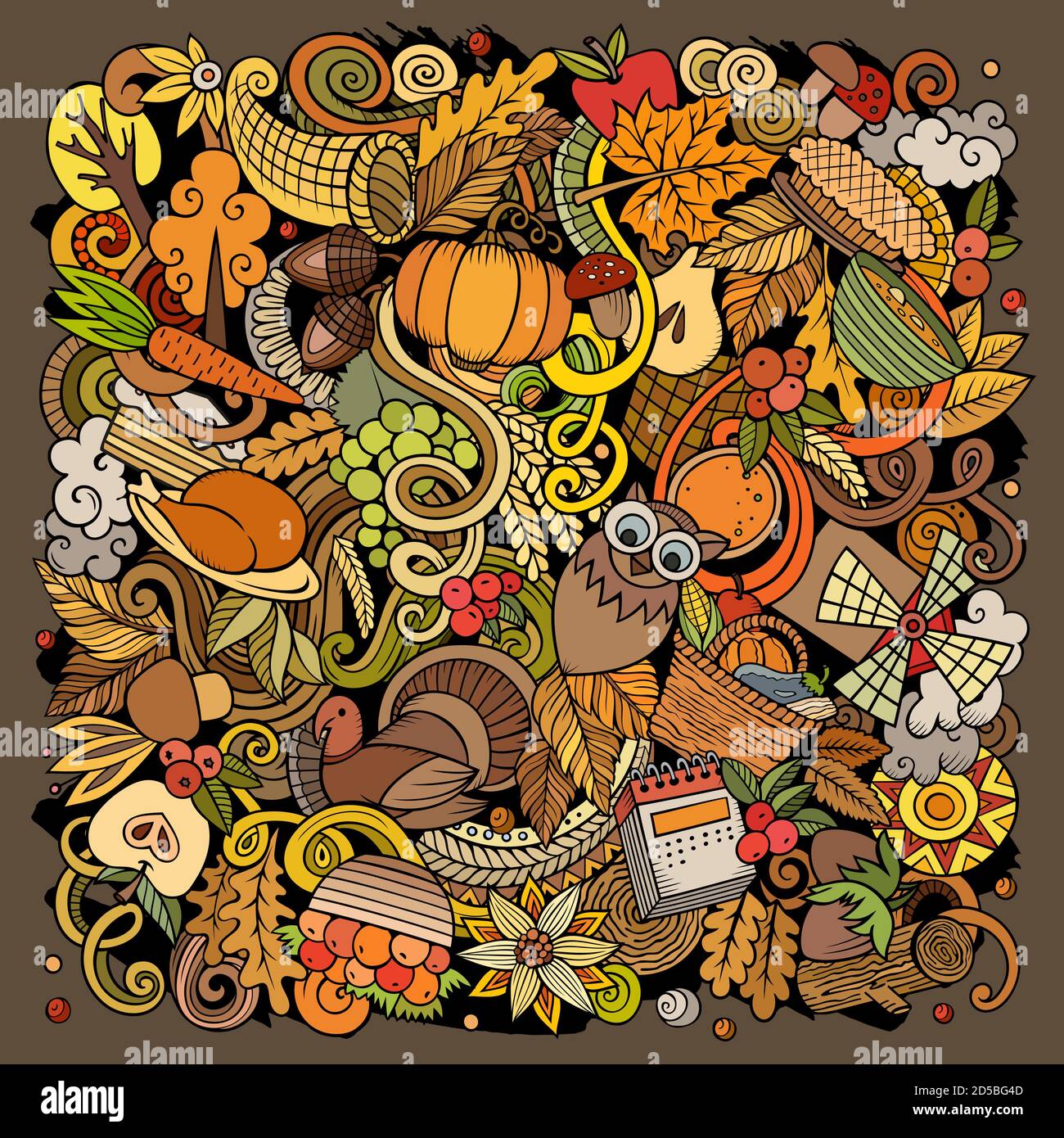 Cartoon vector doodles Happy Thanksgiving Day illustration Stock Vector ...