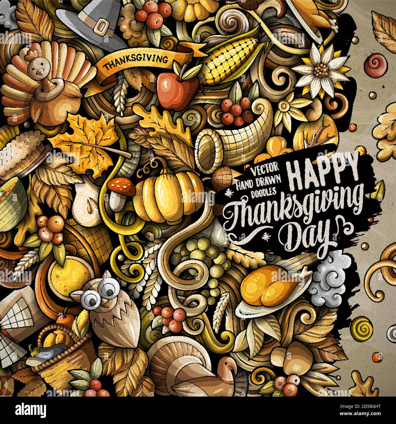 Cartoon vector doodles Happy Thanksgiving Day frame Stock Vector Image ...