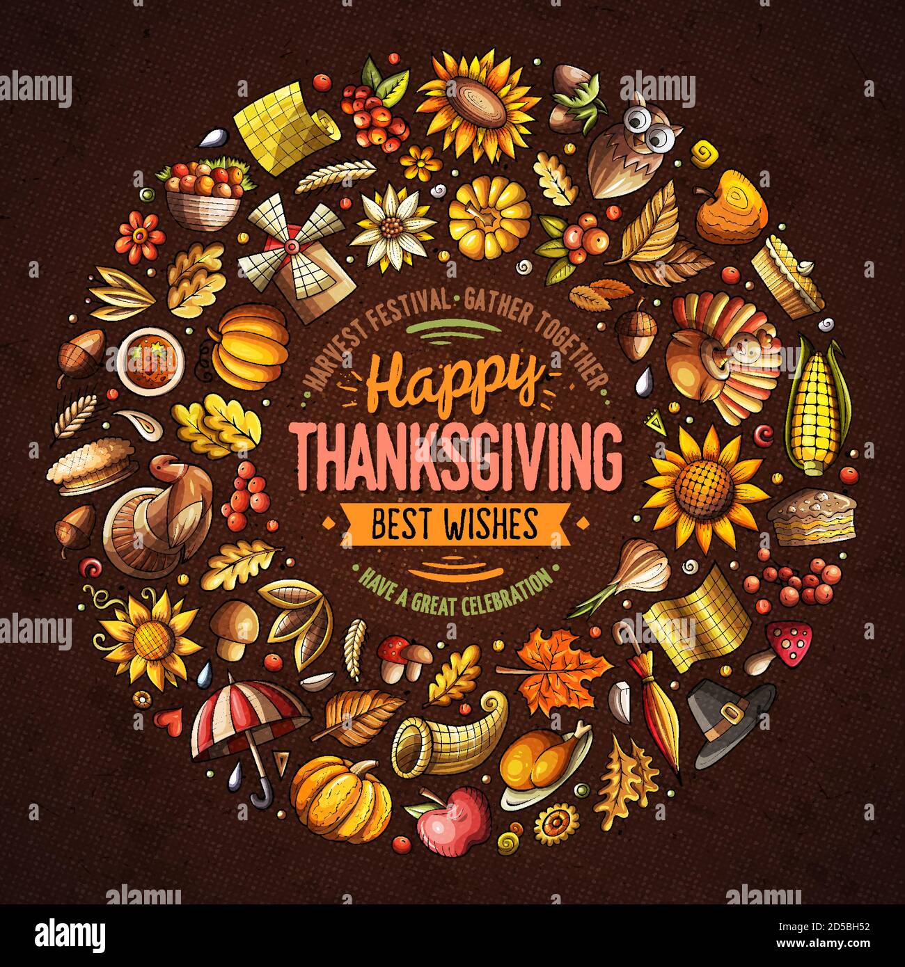 Vector set of Happy Thanksgiving cartoon doodle objects, symbols and ...