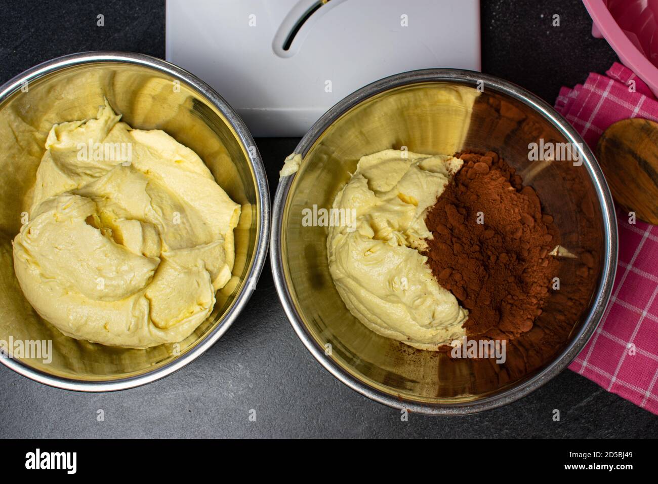 Preparation of making a batter for a marble cake Stock Photo - Alamy