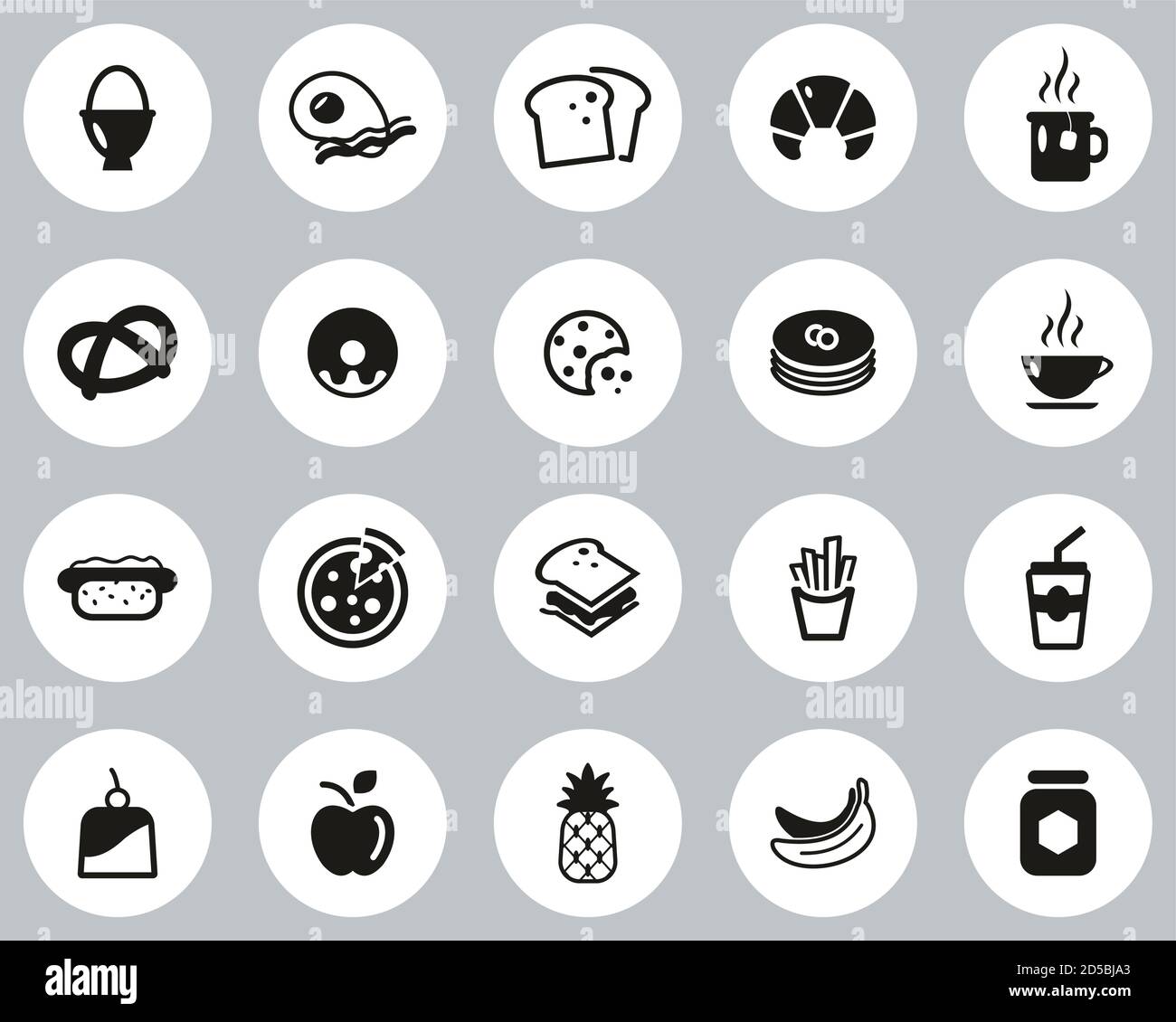 Breakfast Or Food Icons Black & White Flat Design Circle Set Big Stock ...