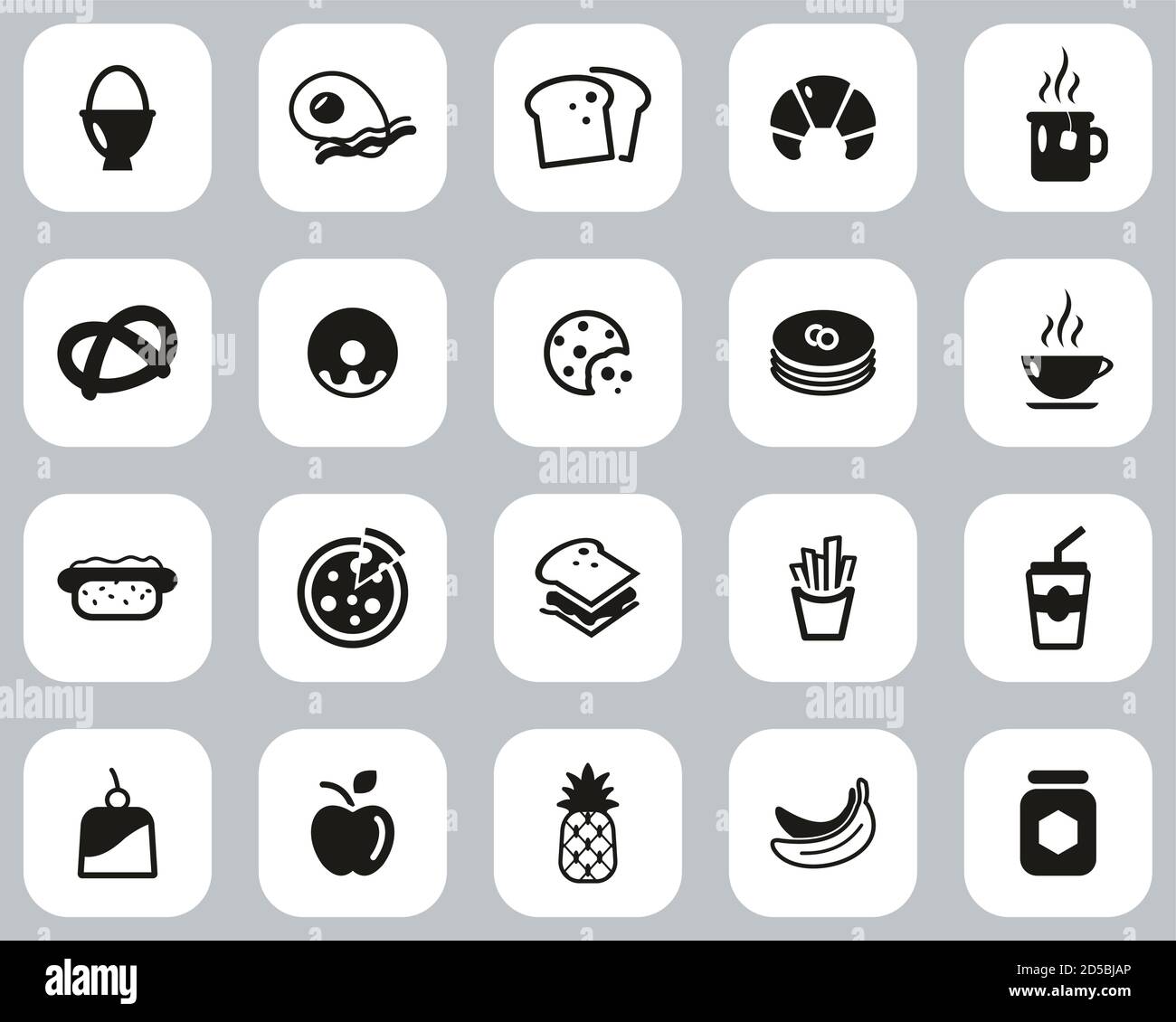 Breakfast Or Food Icons Black & White Flat Design Set Big Stock Vector ...