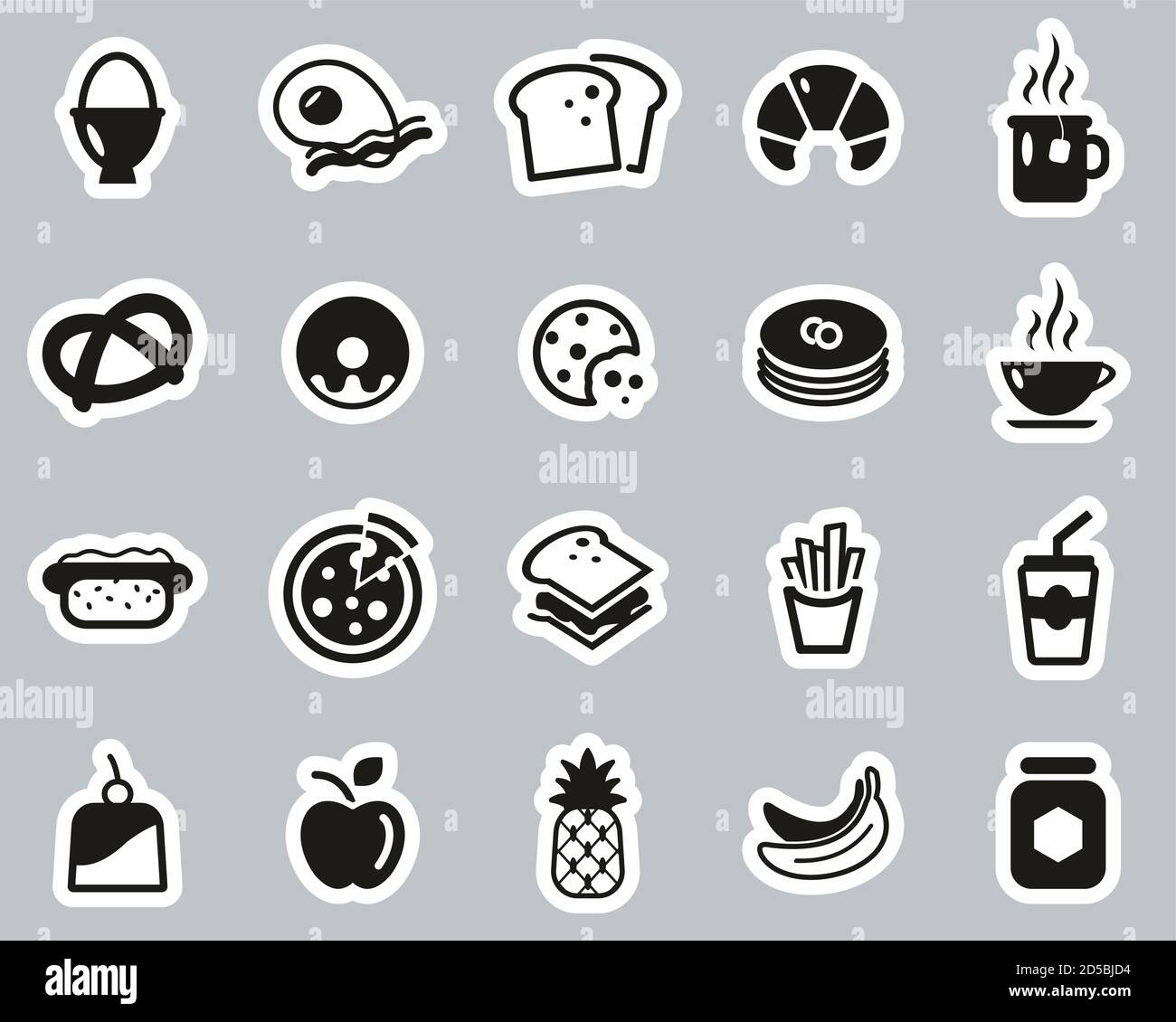Breakfast Or Food Icons Black & White Sticker Set Big Stock Vector ...
