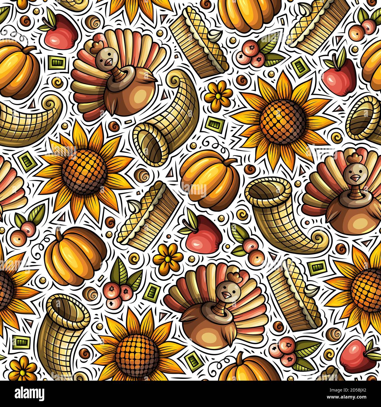 Cartoon cute hand drawn Thanksgiving seamless pattern Stock Vector ...