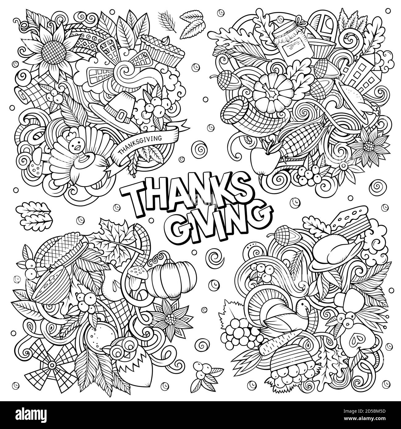 Cartoon vector doodles Happy Thanksgiving Day illustration Stock Vector ...