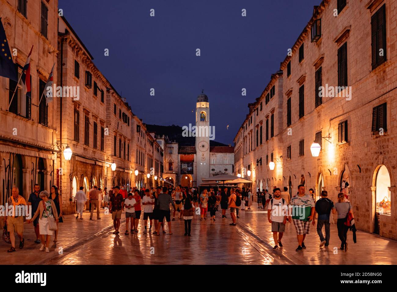 The main street of Dubrovnik old town at night Stock Photo - Alamy