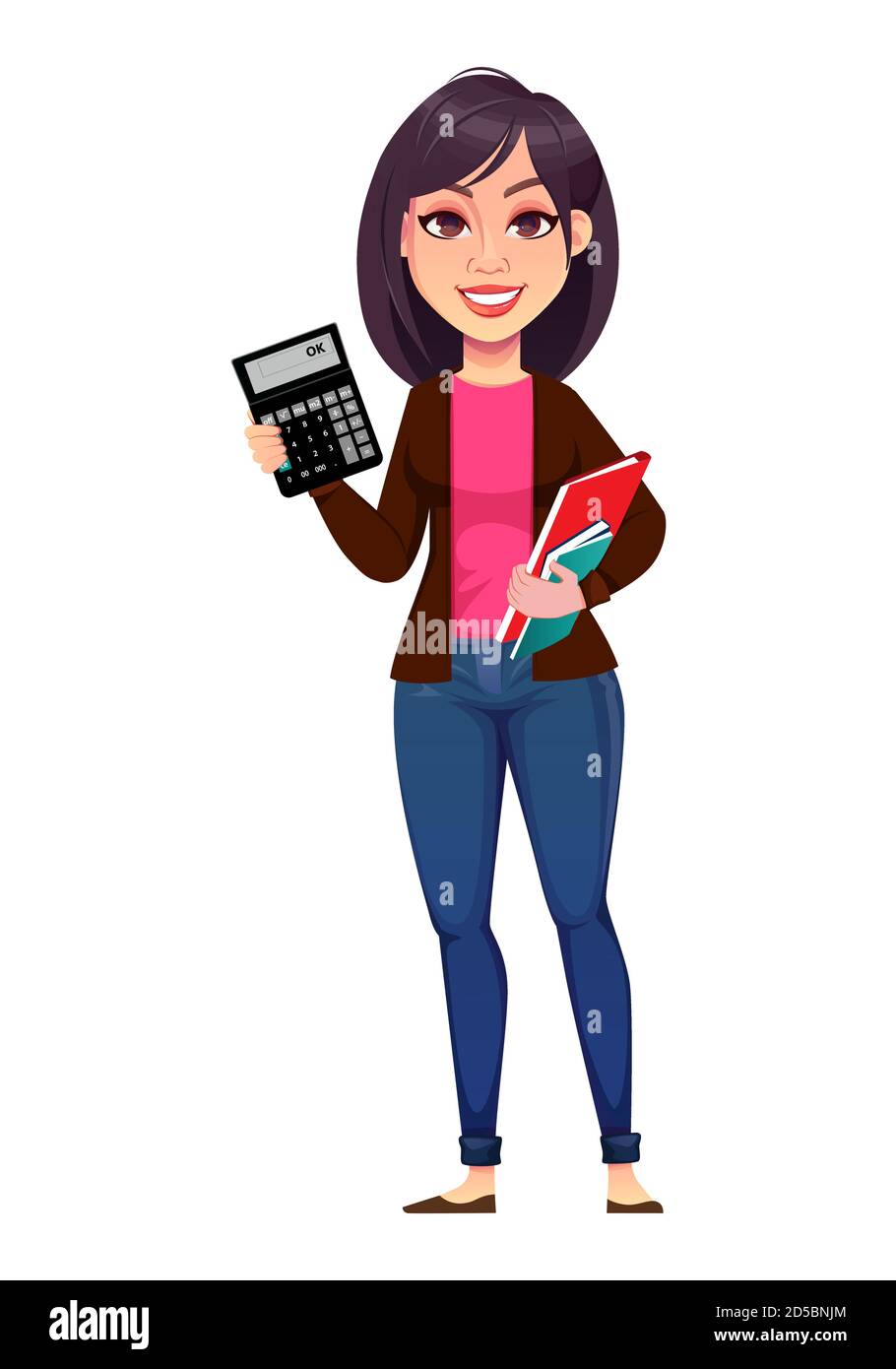Business woman holding calculator. Beautiful businesswoman cartoon ...