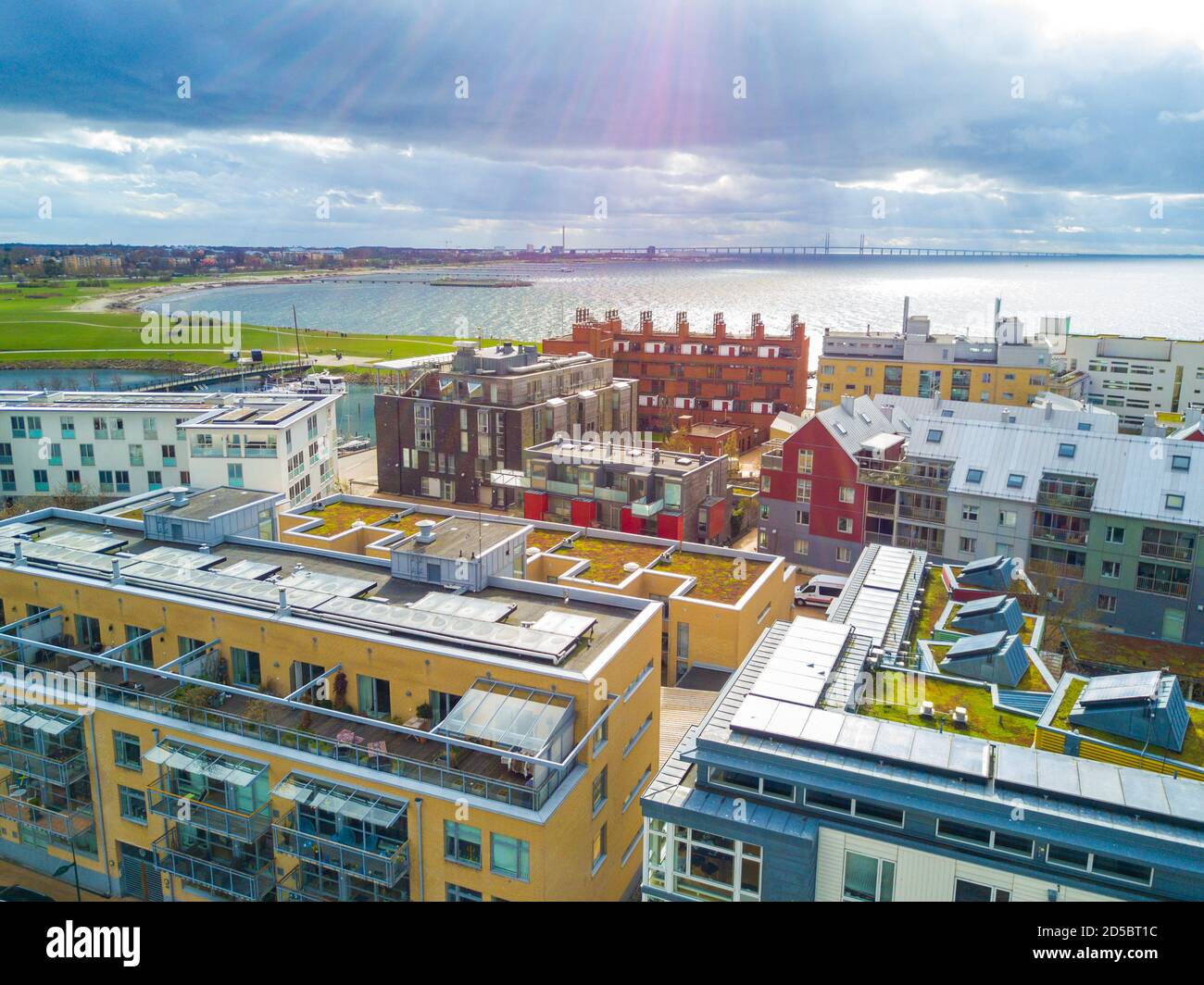 Aerial Malmo city view from above with harbor Stock Photo - Alamy