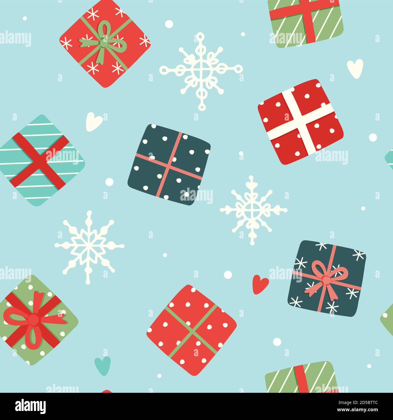 Christmas pattern with cute gifts, vector illustration in flat style ...
