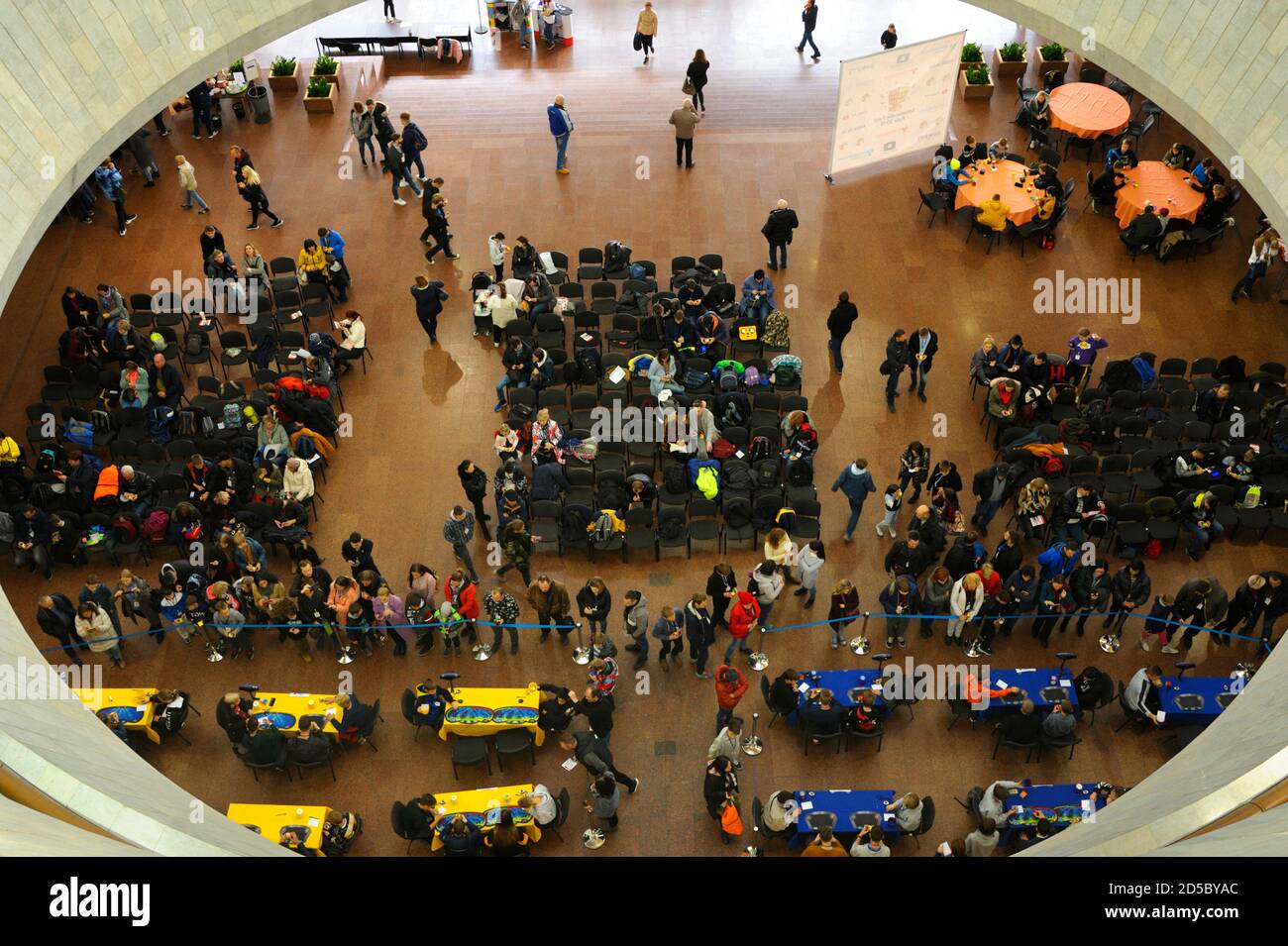 Top view of the conference hall of Ukrainian House center, crowd of ...
