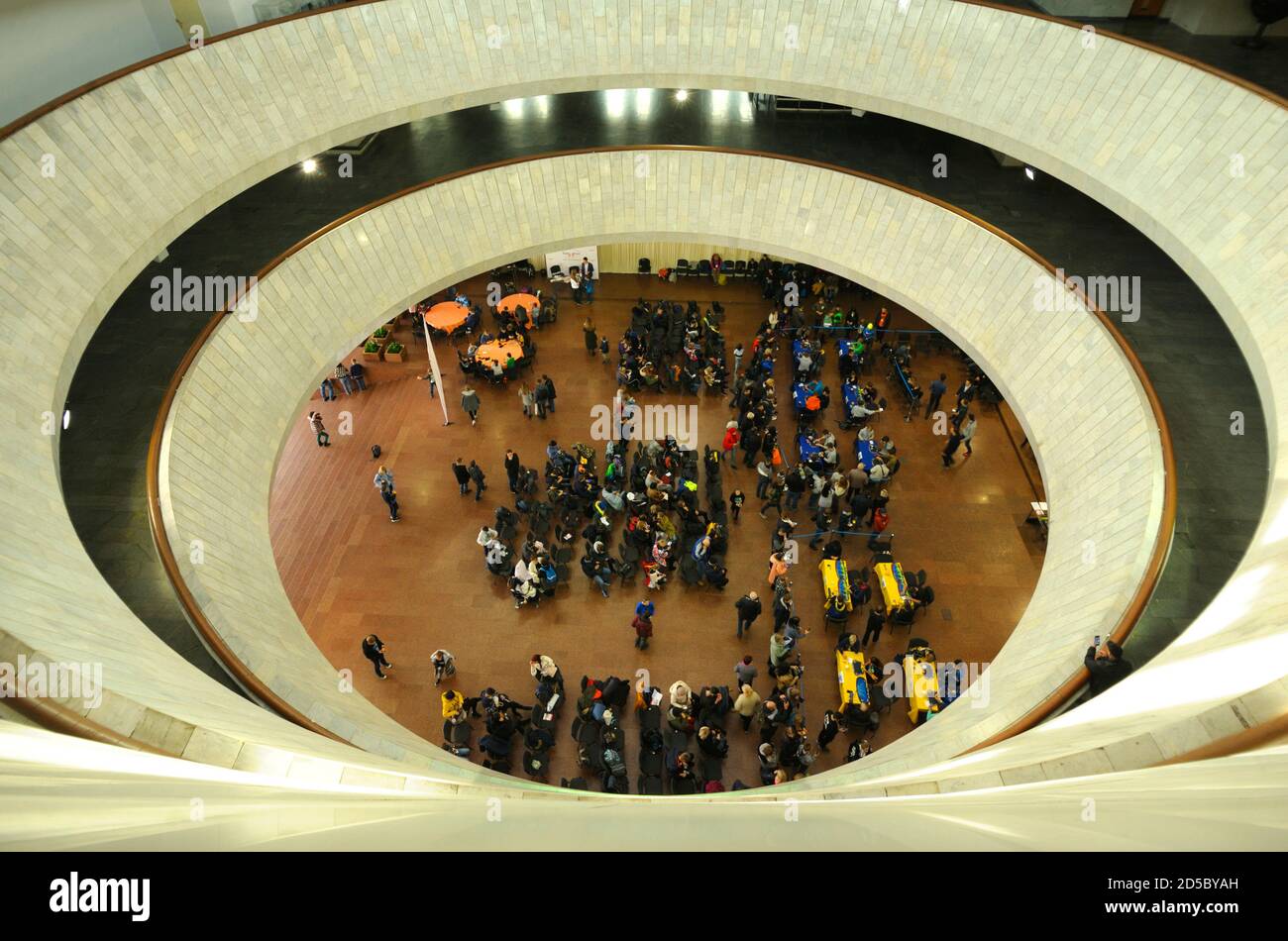 Top view of the conference hall of Ukrainian House center, crowd of ...