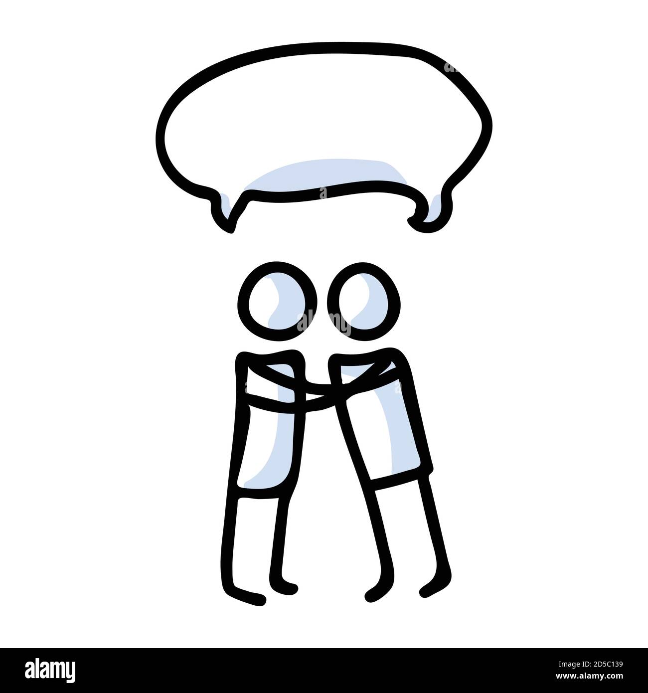 Hand drawn stickman comforting hug friend with speech bubble concept ...