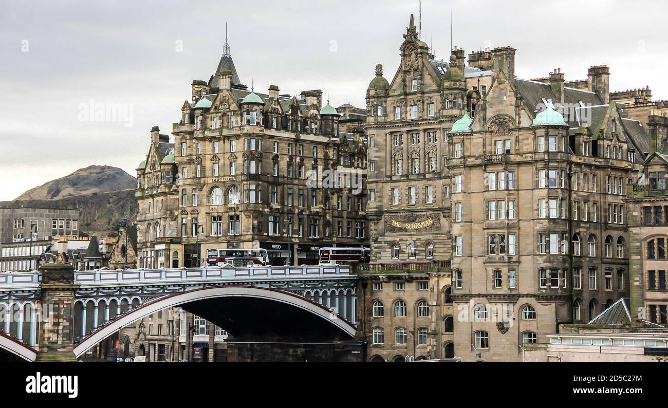 The North Bridge and historic buildings in Edinburgh. Scotland Stock ...