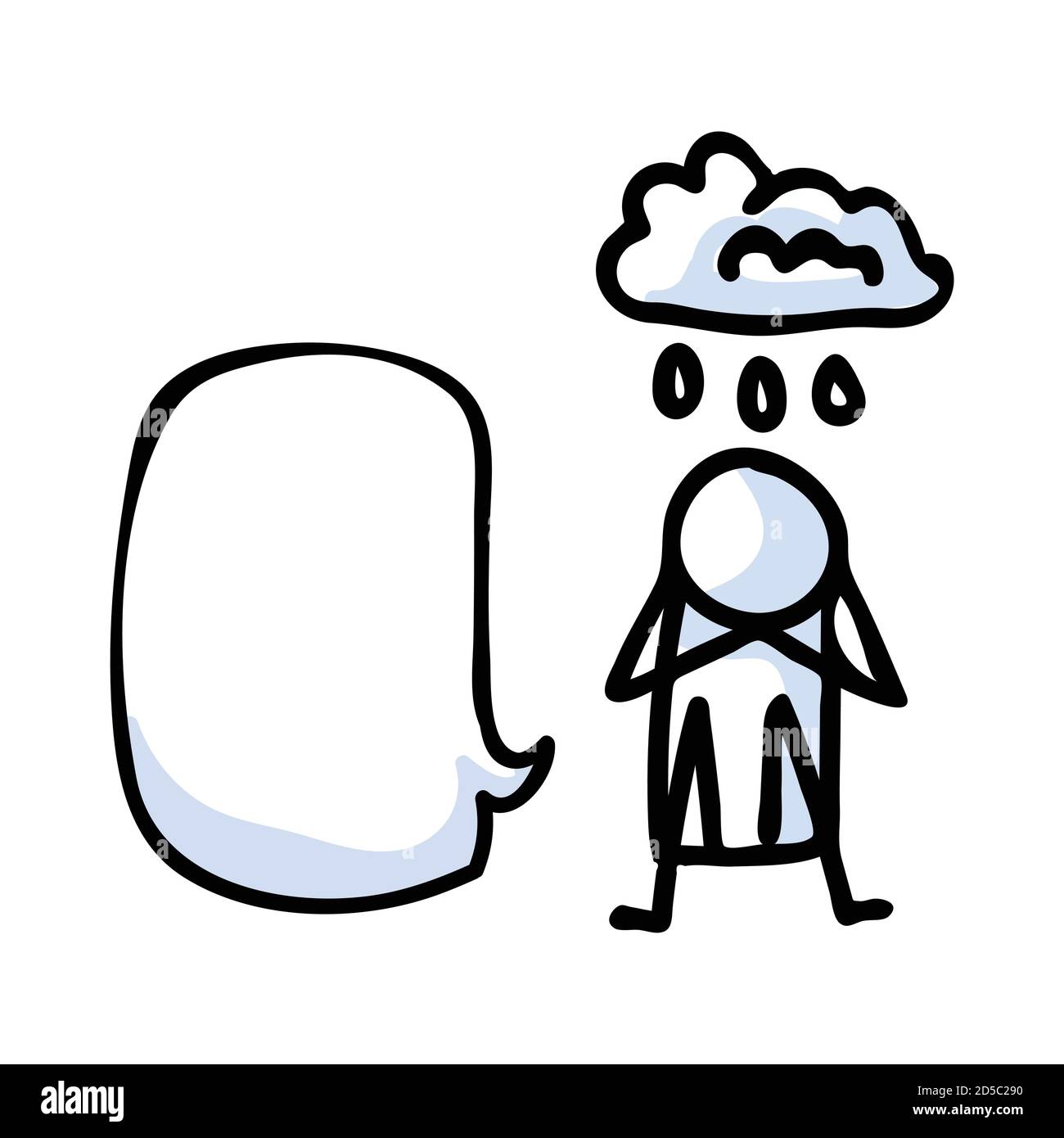 Hand drawn stickman sad crying concept with speech bubble. Simple ...