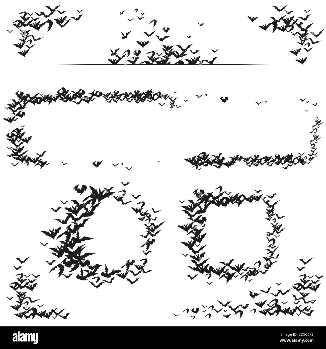 Halloween decoration, border, frame with bat vampire black silhouette ...