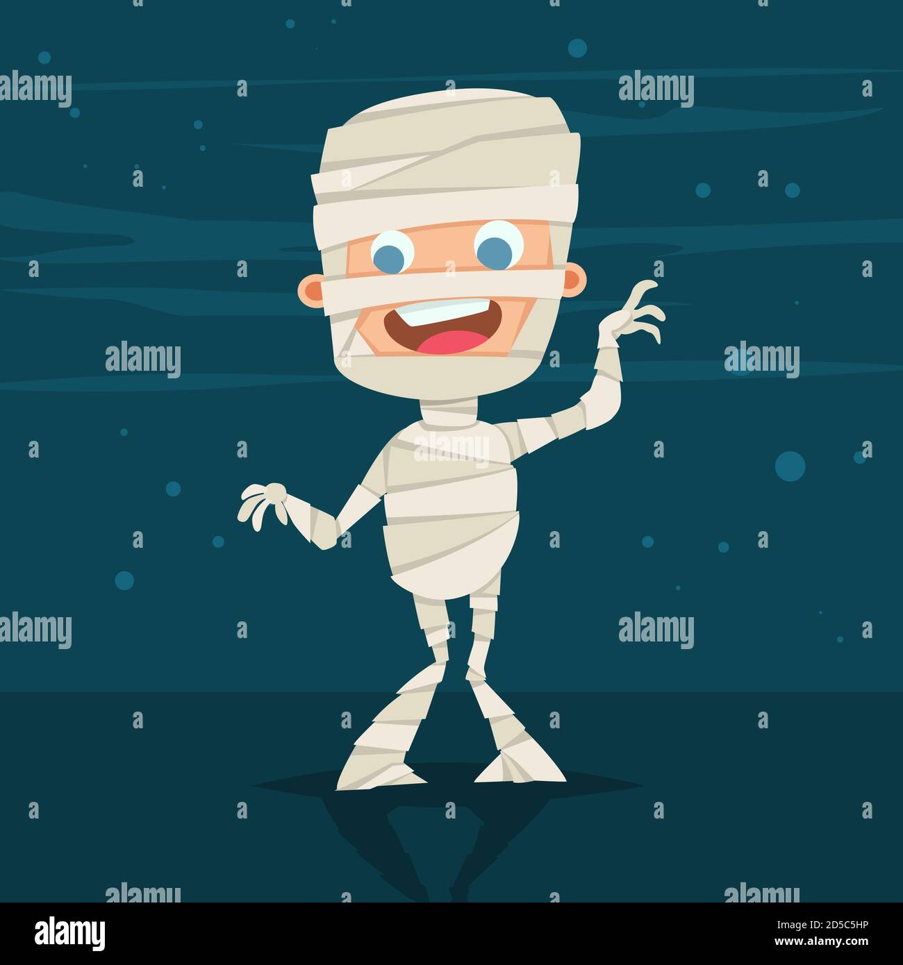 Halloween kids costume of cute mummy on abstract background. Vector ...