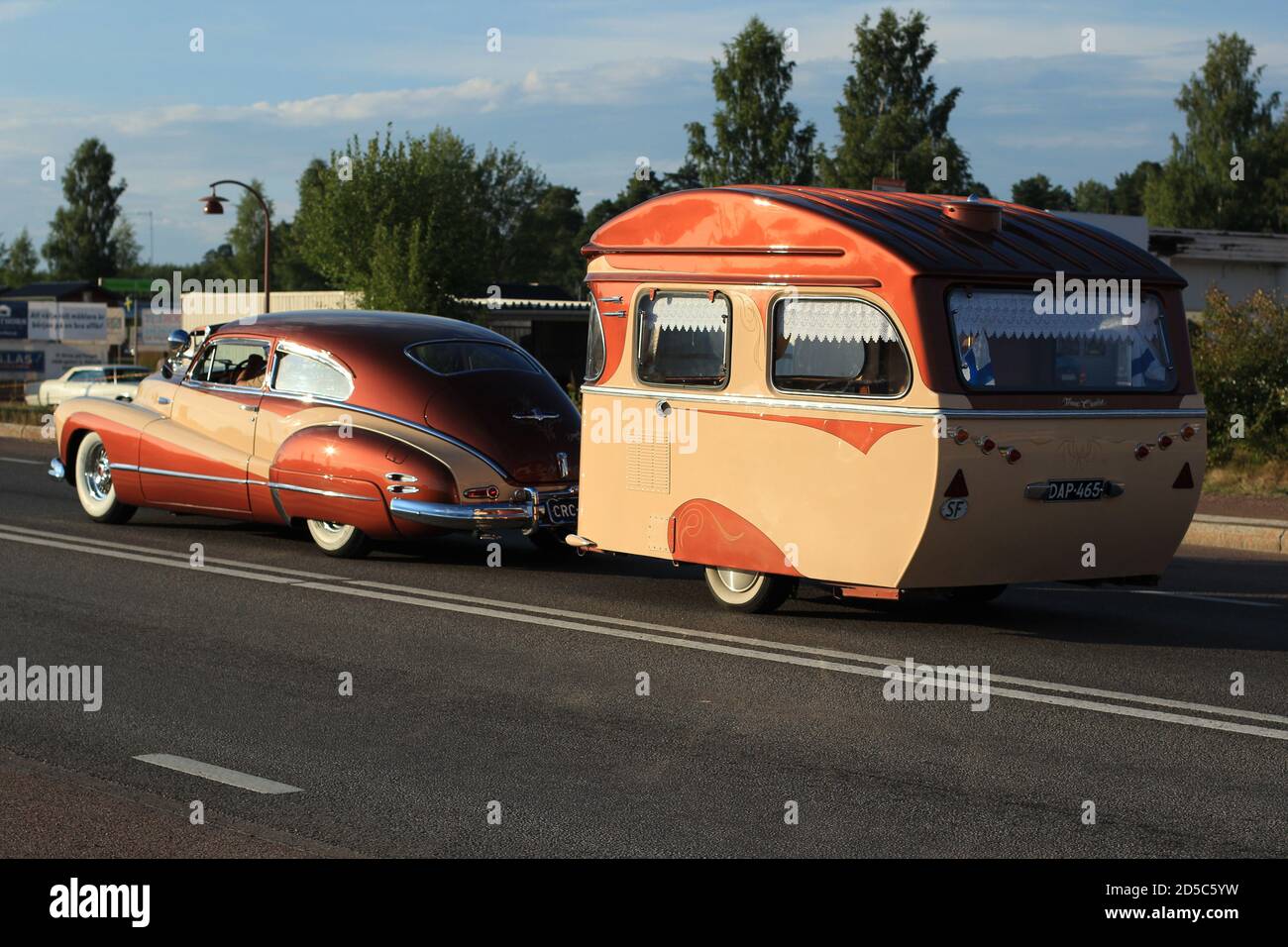 Antique car with a caravan - BUICK 1939-1942. Retro style camping Stock ...